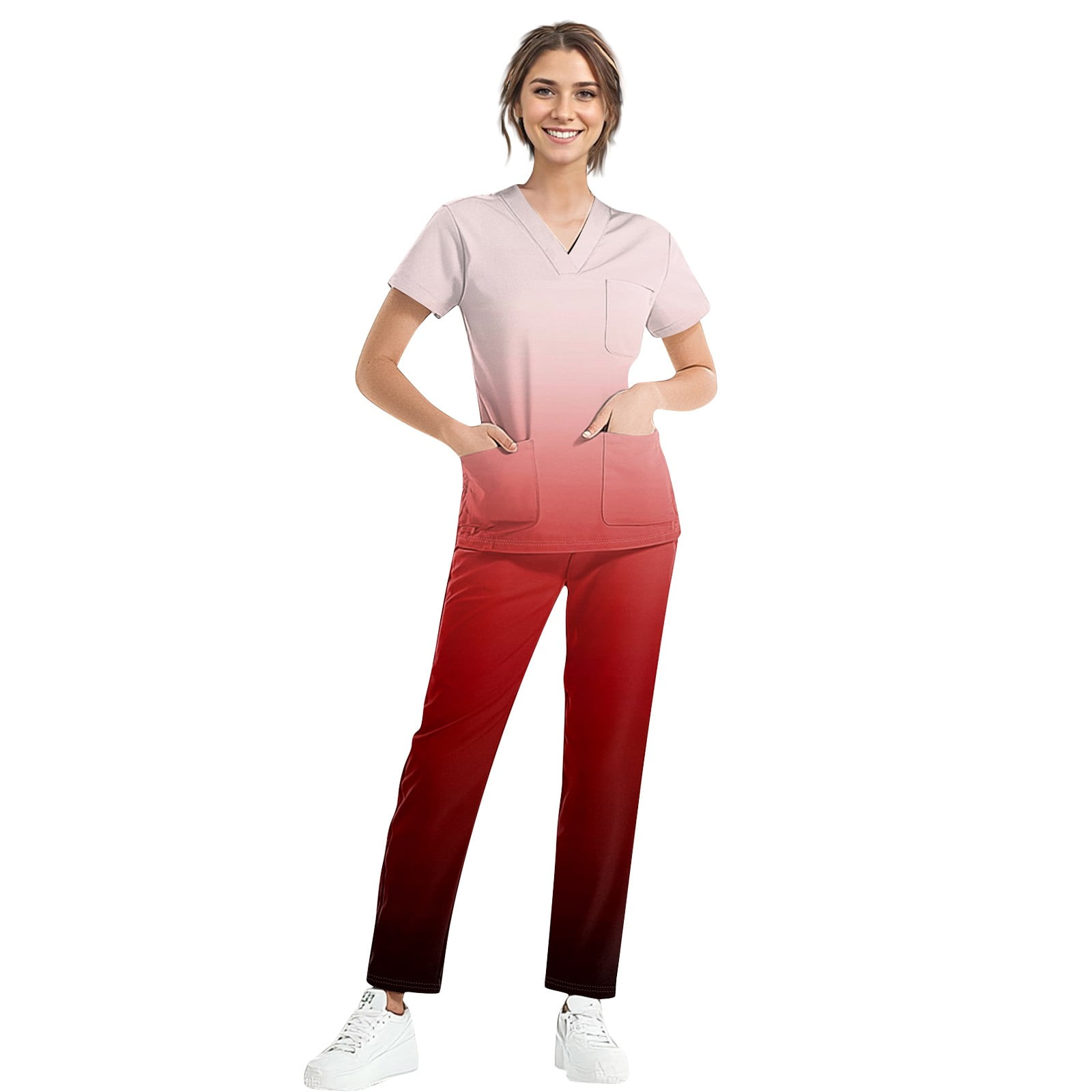 BDPORKAS Scrubs Set for Women Nurse Uniform Jogger Suit Stretch Short ...