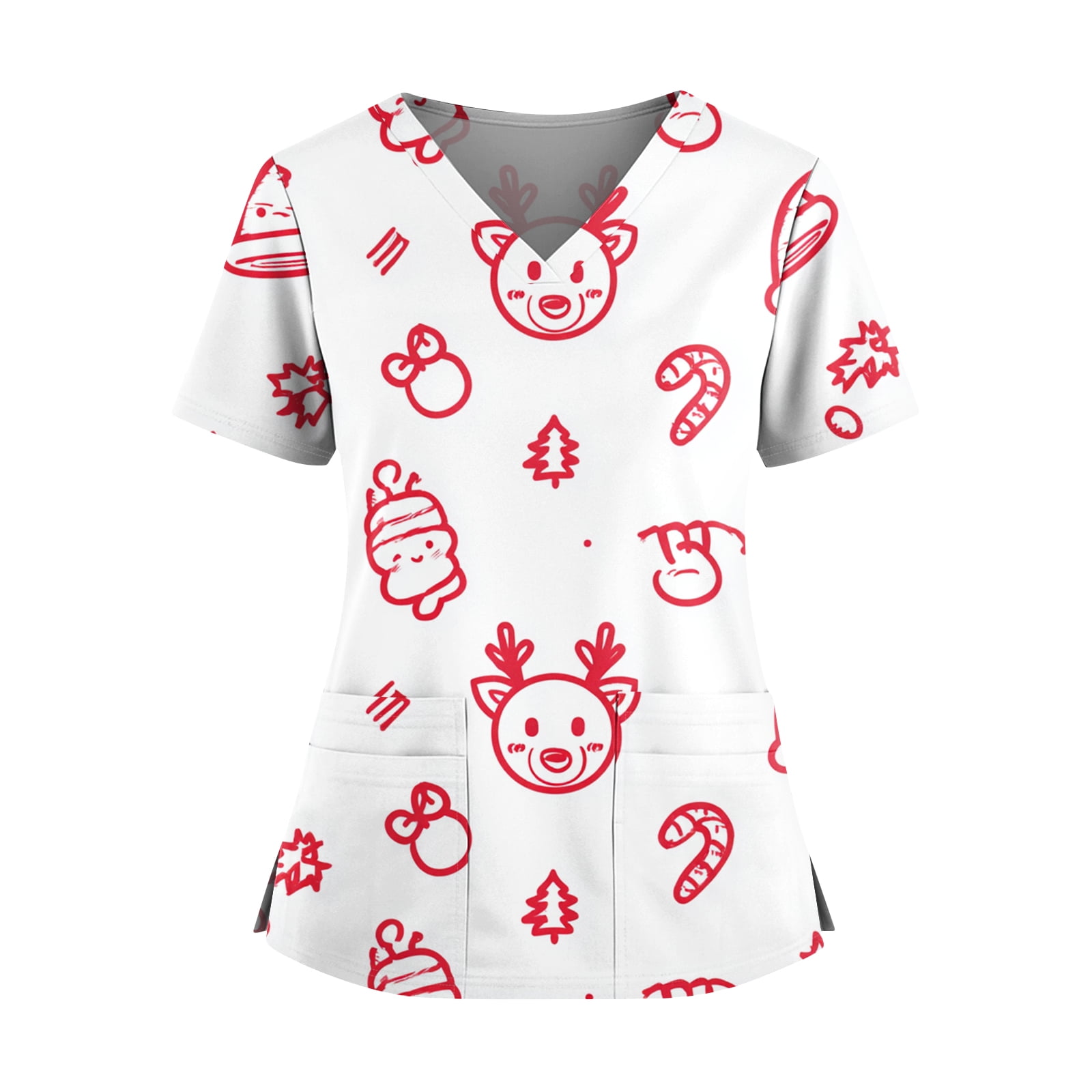 BDPORKAS Scrubs for Women Christmas Scrub Tops Women Stretch V Neck ...