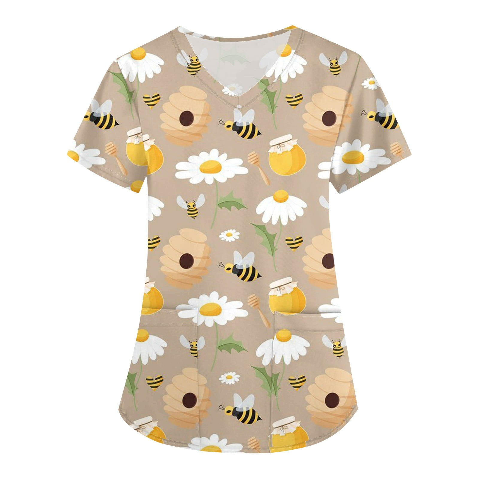 BDPORKAS Scrubs for Women Holiday Workwear Stretch Scrub Tops Cute Bee ...