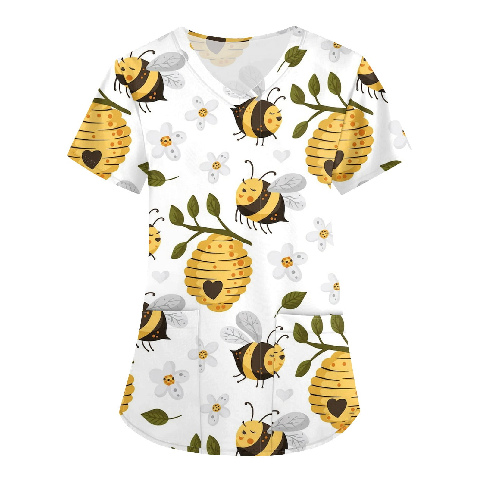 BDPORKAS Scrubs for Women Holiday Workwear Stretch Scrub Tops Cute Bee ...