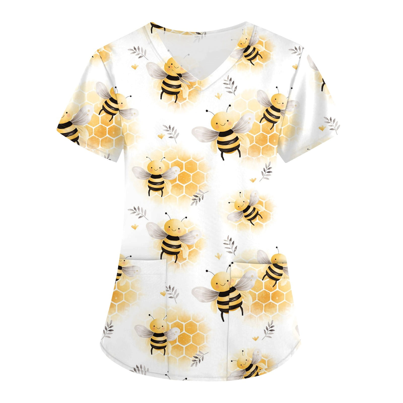 BDPORKAS Scrubs for Women Holiday Workwear Stretch Scrub Tops Cute Bee ...