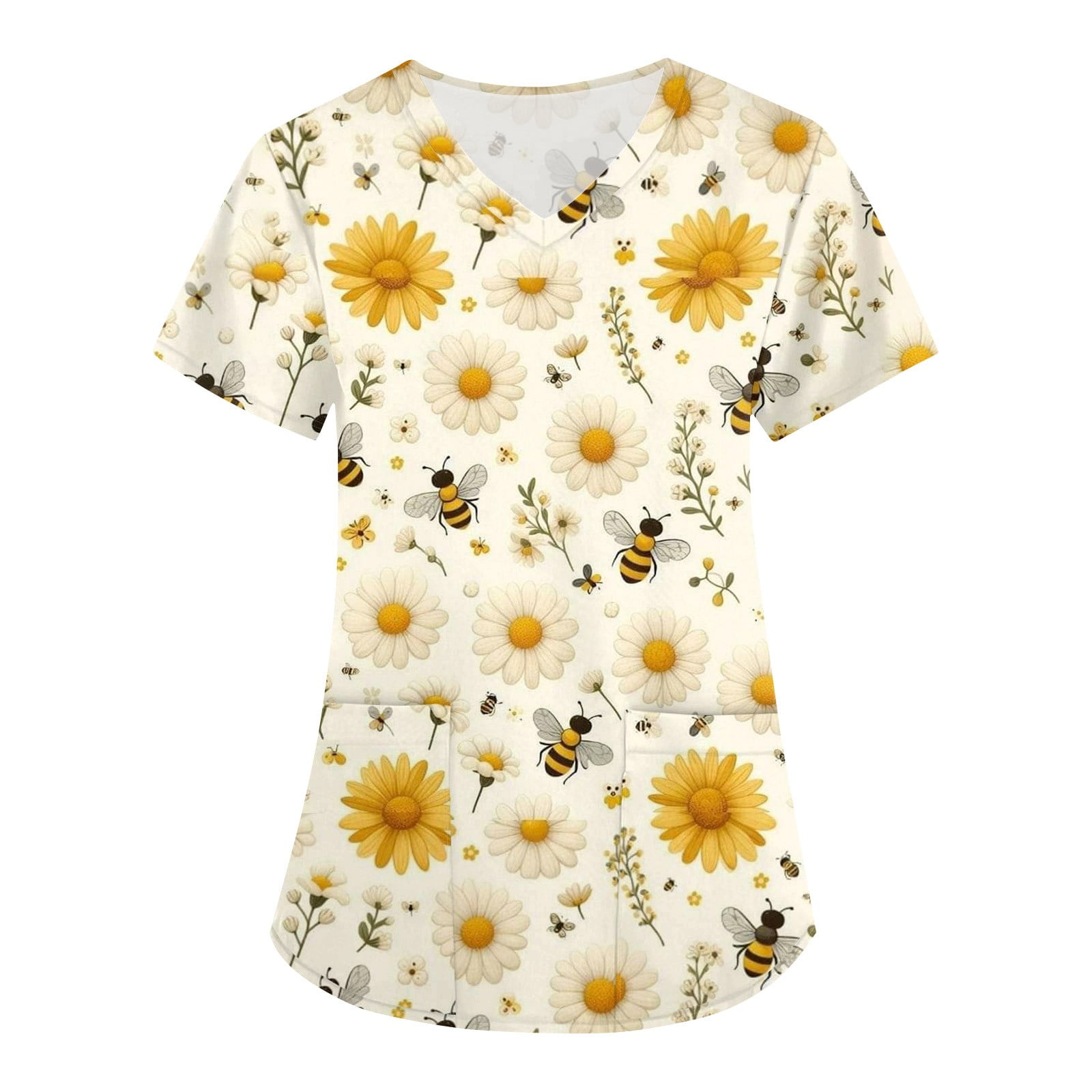 BDPORKAS Scrubs for Women Nurse Uniforms Stretch Short Sleeve with Pocket Nurse Scrubs Bee ...