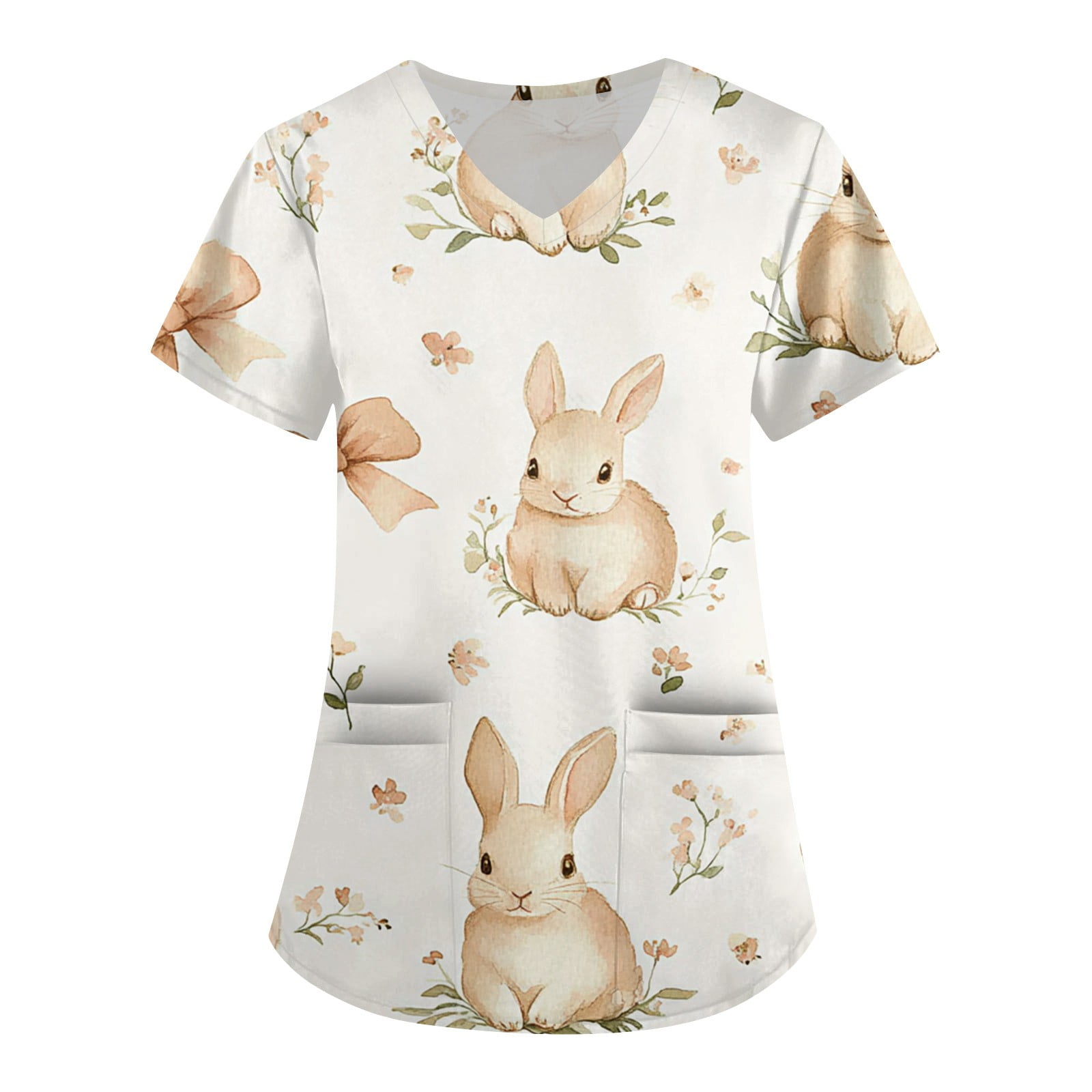 BDPORKAS Scrubs for Women Nursing Tops Easter Eggs Bunny Rabbit Printed ...