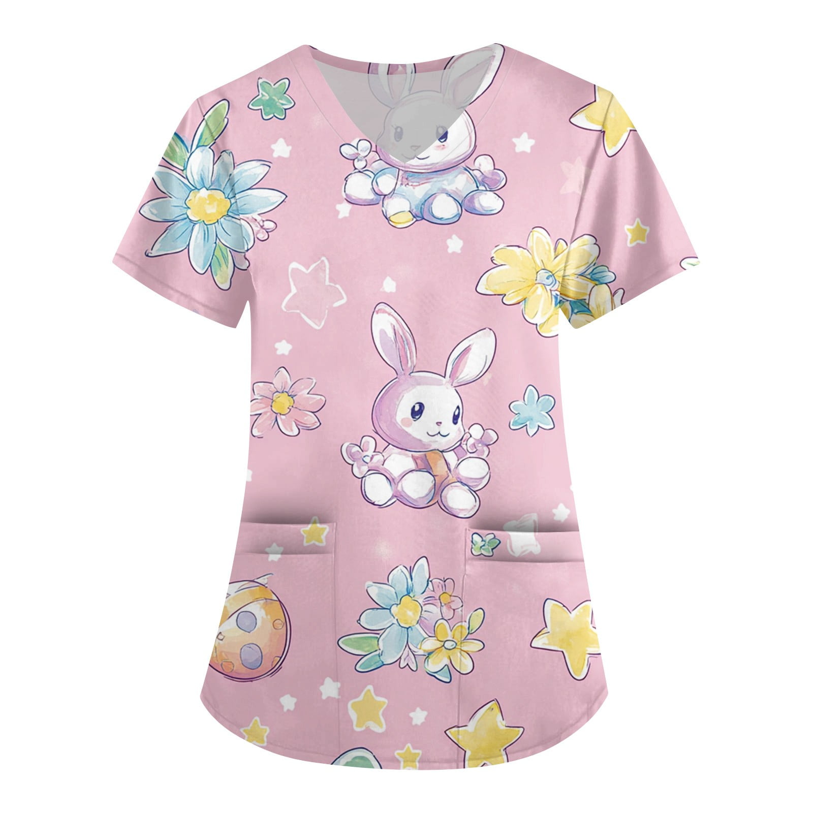 Bdporkas Scrubs For Women Nursing Tops Easter Eggs Bunny Rabbit Printed