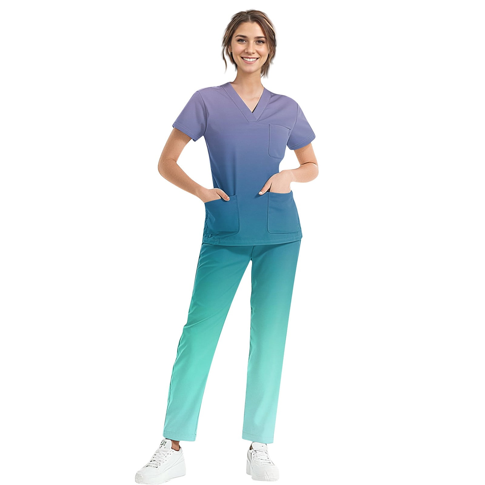 BDPORKAS Scrubs for Women Scrub Set Jogger Pant and Comfort Stretch V ...