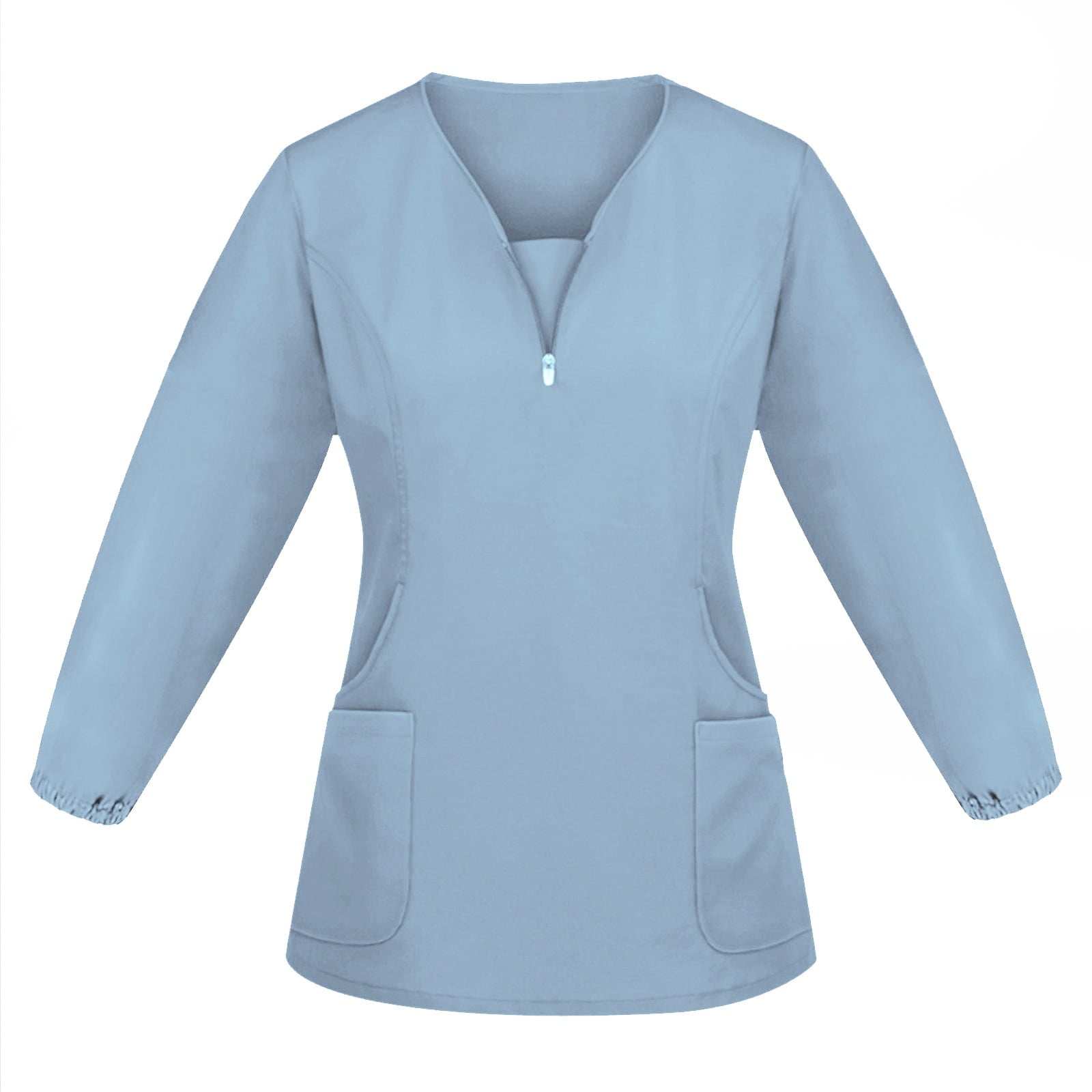 BDPORKAS Scrubs for Women Scrub Tops Casual Zipper V-Neck Long Sleeve ...