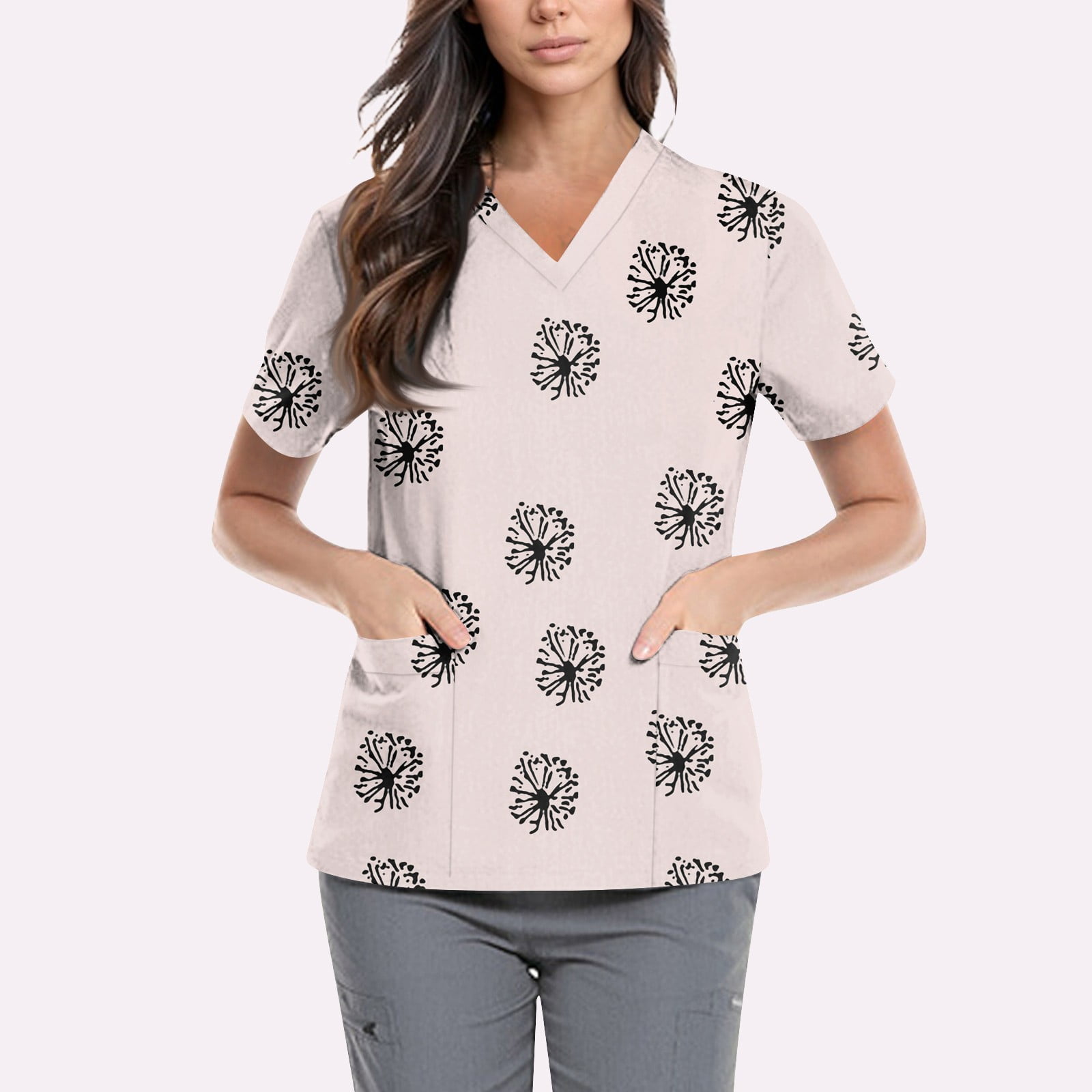 BDPORKAS Scrubs for Women Short Sleeve Scrub Tops Relax Fit Comfy Nurse Workwear Working ...