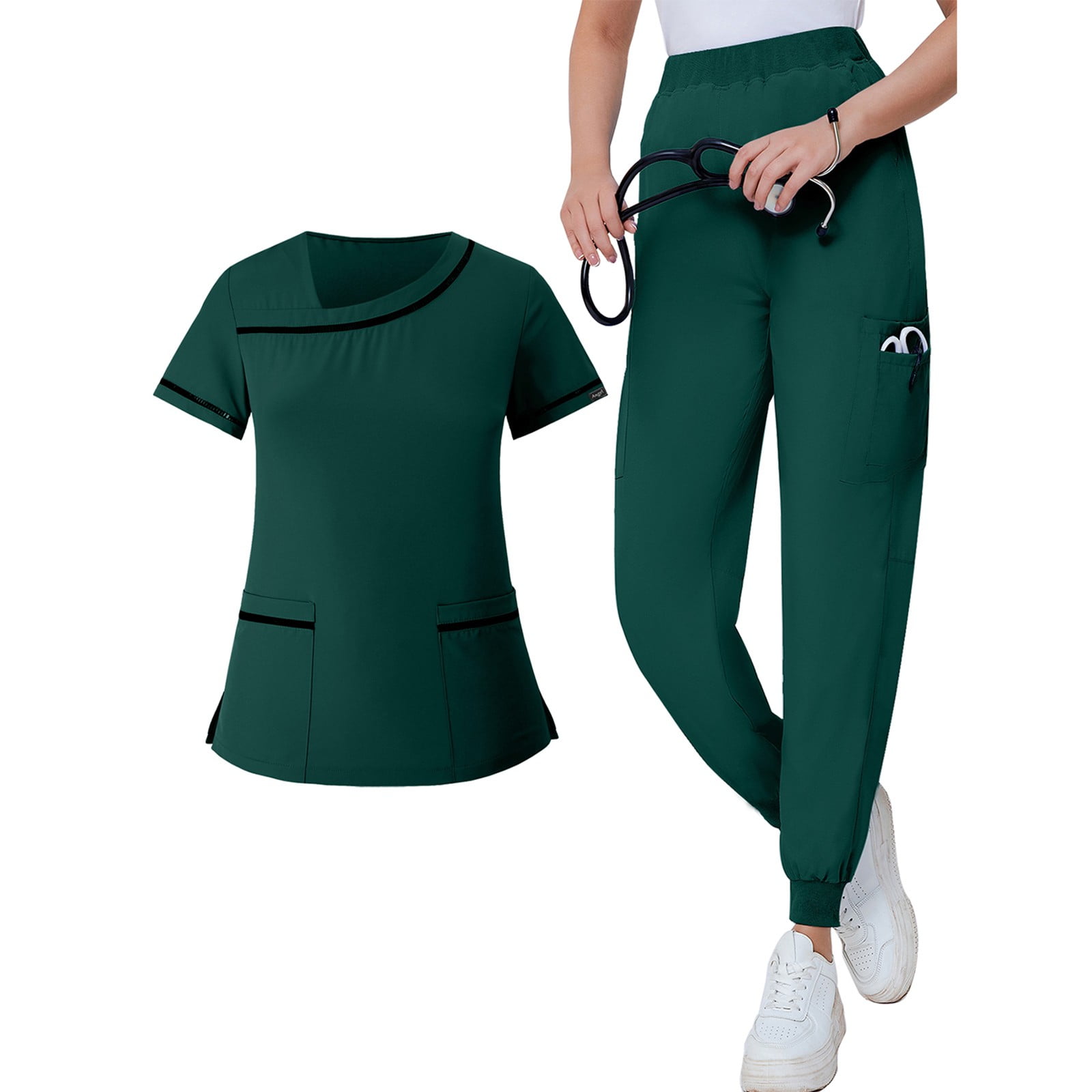 BDPORKAS Scrubs for Women Stretch V-Neck Scrub Sets Comfy Relax Fit ...