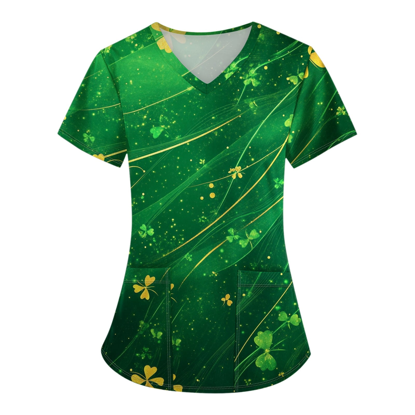 BDPORKAS Shamrock Printed Women's V-Neck Scrub Tops St. Patrick's Day ...