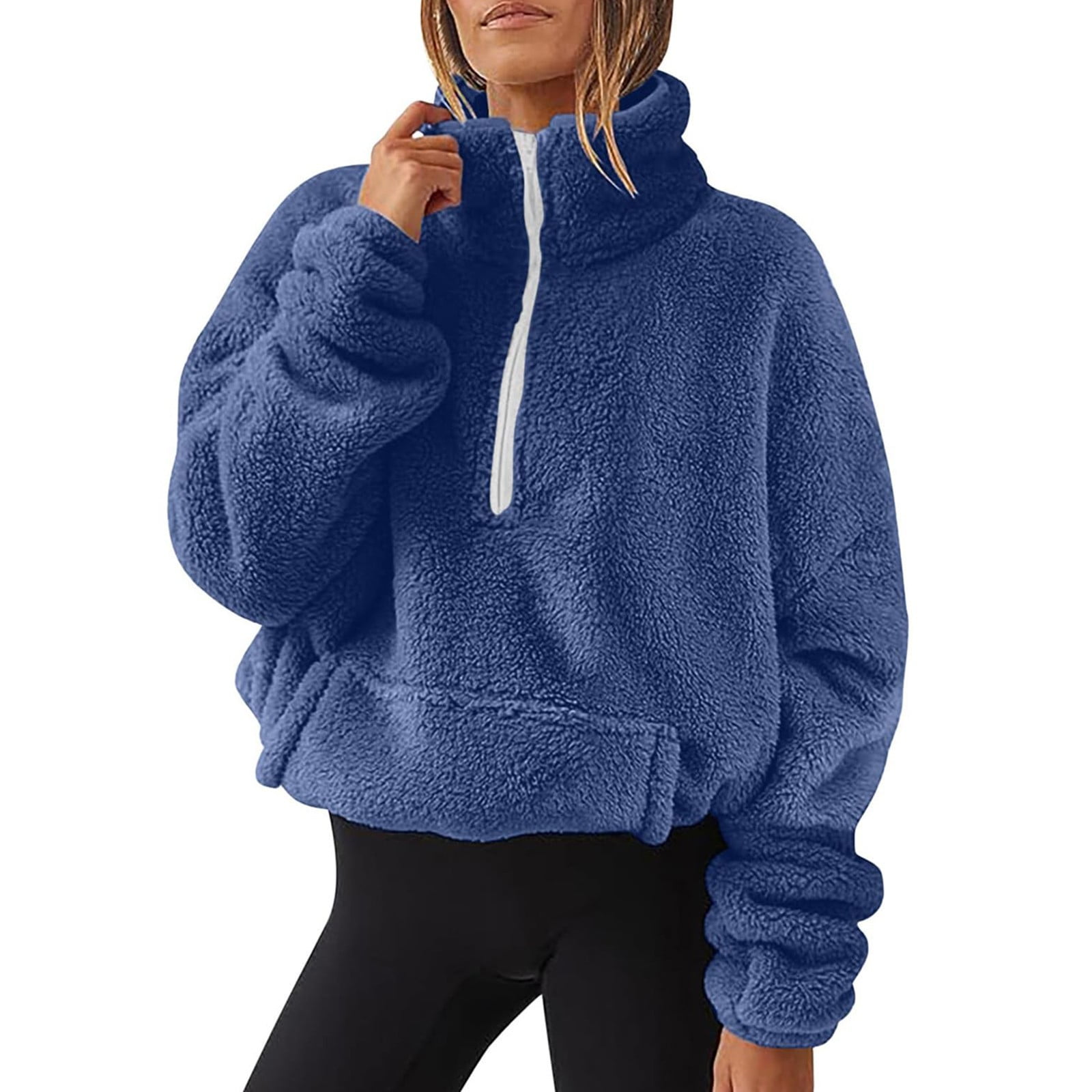 BDPORKAS Sherpa 1/4 Zip Pullover Women Baggy Lightweight Double Faced ...