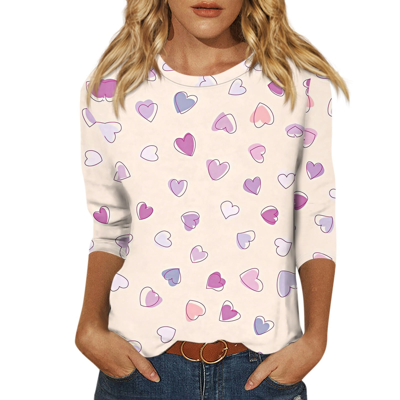 BDPORKAS Valentine Day Shirts for Women Long Sleeve Shirts for Women Print Crewneck Lightweight ...