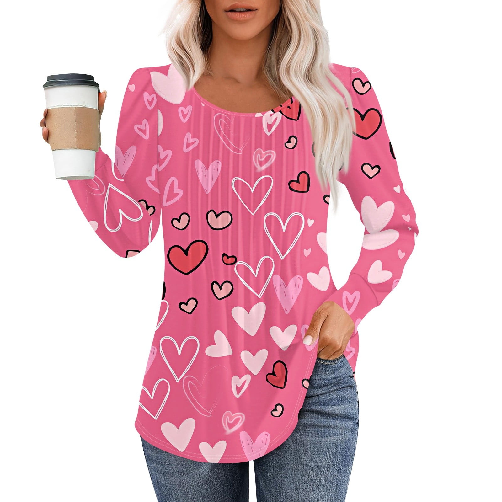 BDPORKAS Valentine Shirts for Women Love Heart Print Shirts Comfort Valentine Clothes for Women ...