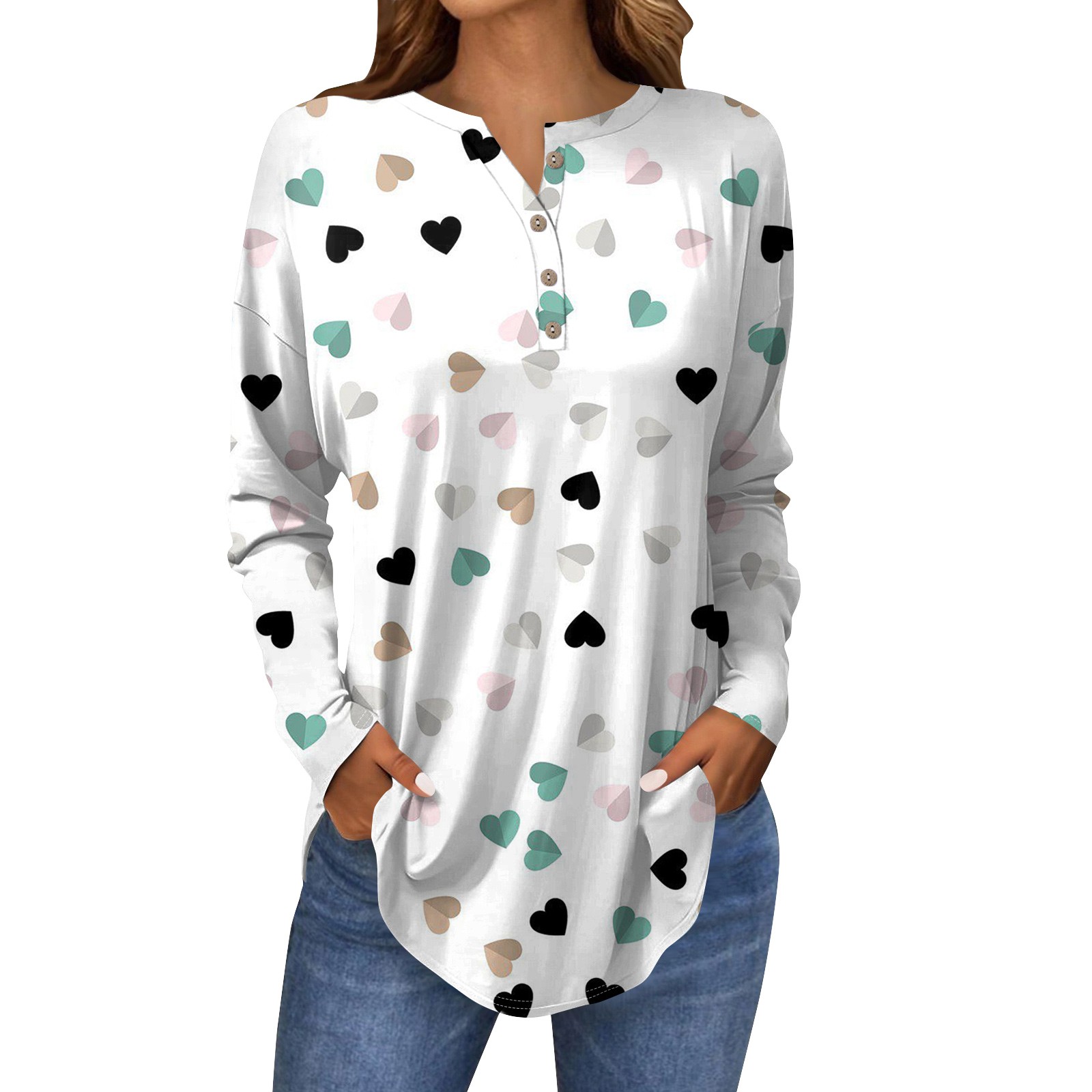 BDPORKAS Valentine Shirts for Women Love Heart Print Tshirts Comfort Crewneck Valentines Clothes ...