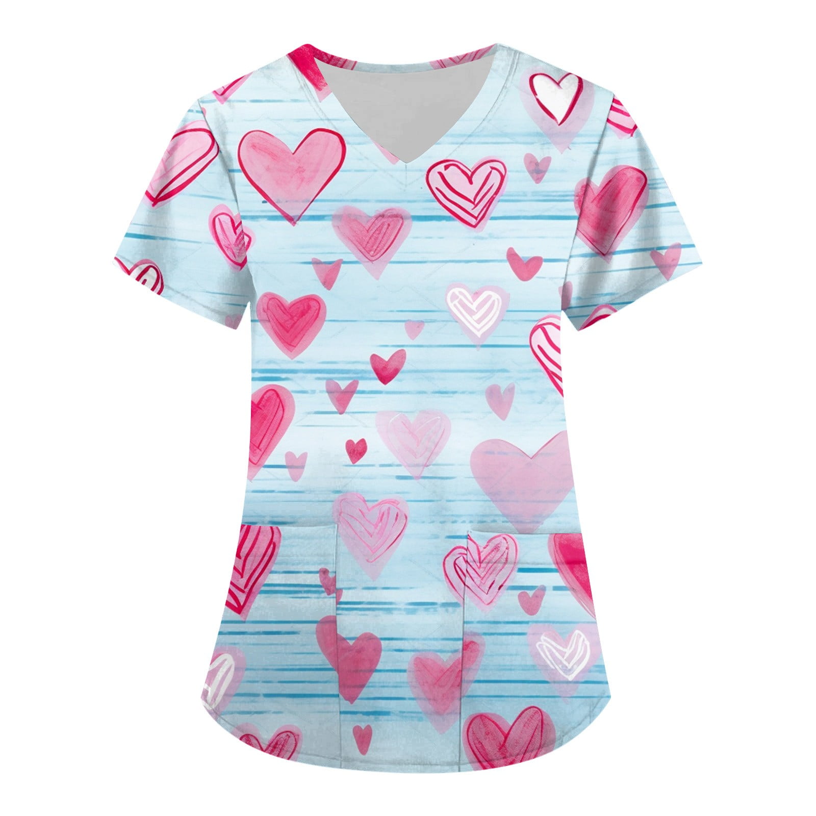 BDPORKAS Valentine's Day Fall Scrub Tops Women Cute Heart Print V Neck ...