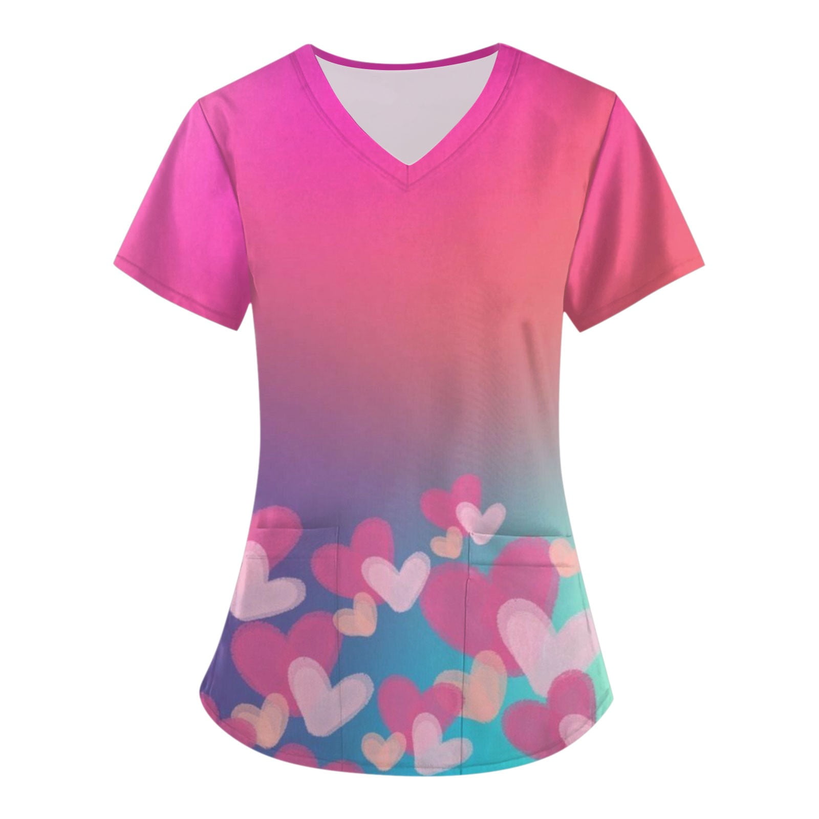 BDPORKAS Valentine's Day Printed Women Scrubs Top V-Neck Fun Printed ...