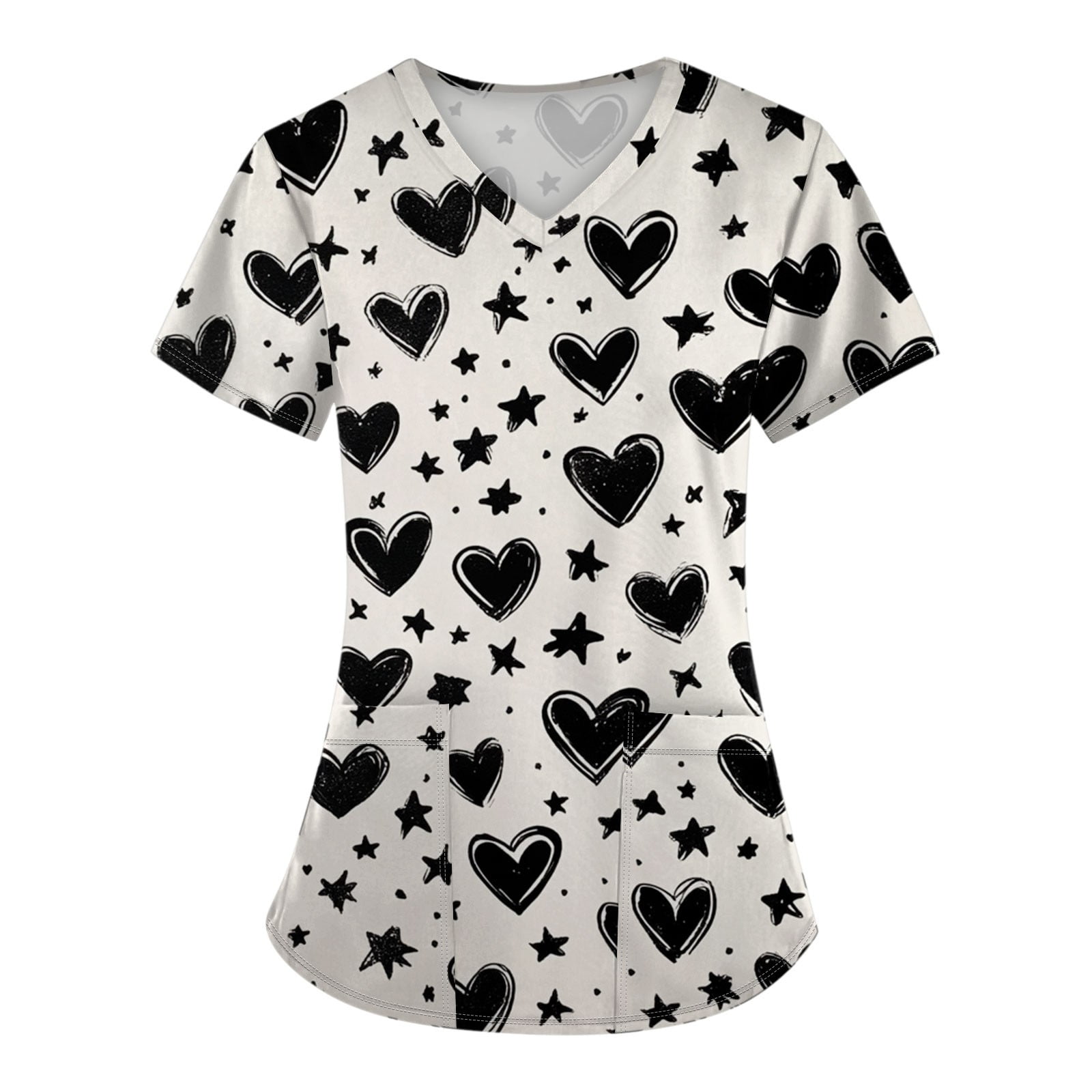 BDPORKAS Valentine's Day Scrub Tops Women Floral Print Scrub Tops Plus ...