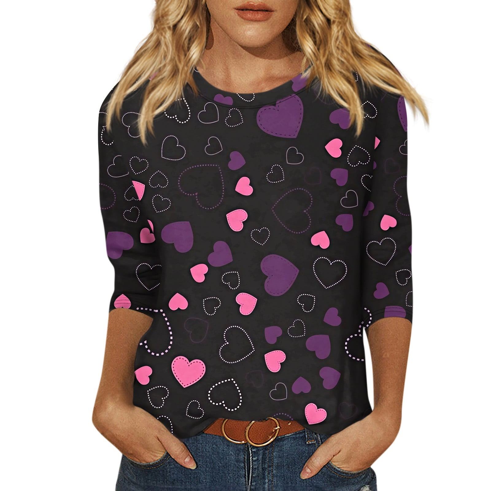 BDPORKAS Valentines Day Shirts for Women Love Heart Print Crewneck Lightweight T Shirt Casual ...