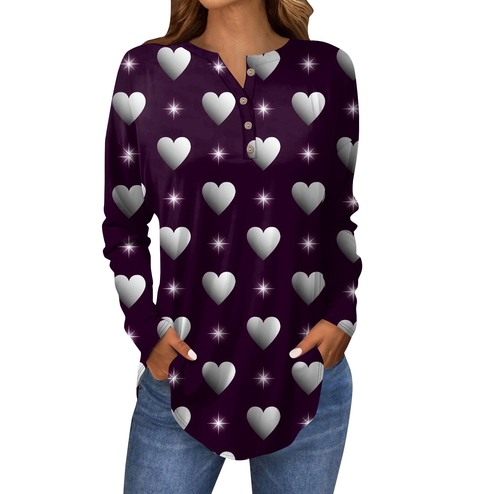 BDPORKAS Valentines Day Shirts for Women Love Heart Print Crewneck Lightweight T Shirt Casual ...