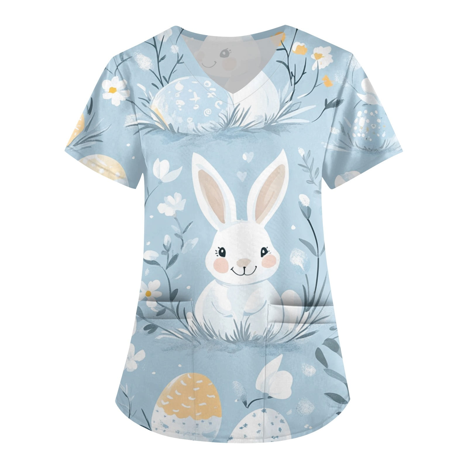 BDPORKAS Women Easter Scrubs Top Short Sleeve Holiday Workwear with ...