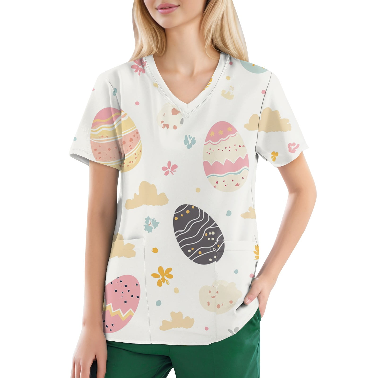 BDPORKAS Women Easter Scrubs Tops Summer Short Sleeve Working Nurse ...
