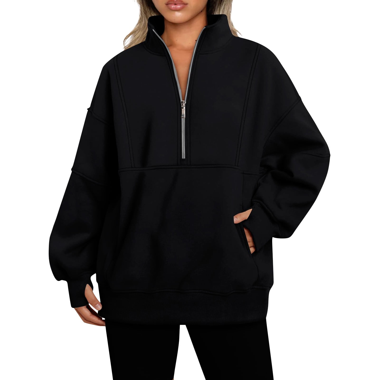 BDPORKAS Women Half Zip Fleece Sweatshirt Oversized Casual Long Sleeve ...