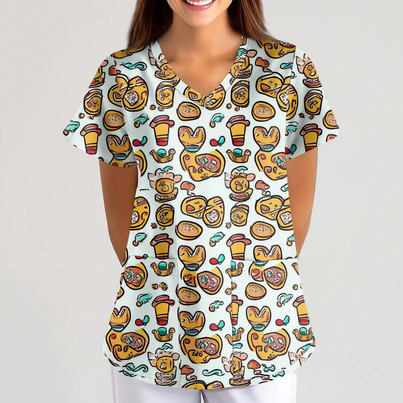 BDPORKAS Women Scrubs Nurse Uniforms Stretch Short Sleeve with Pockets ...