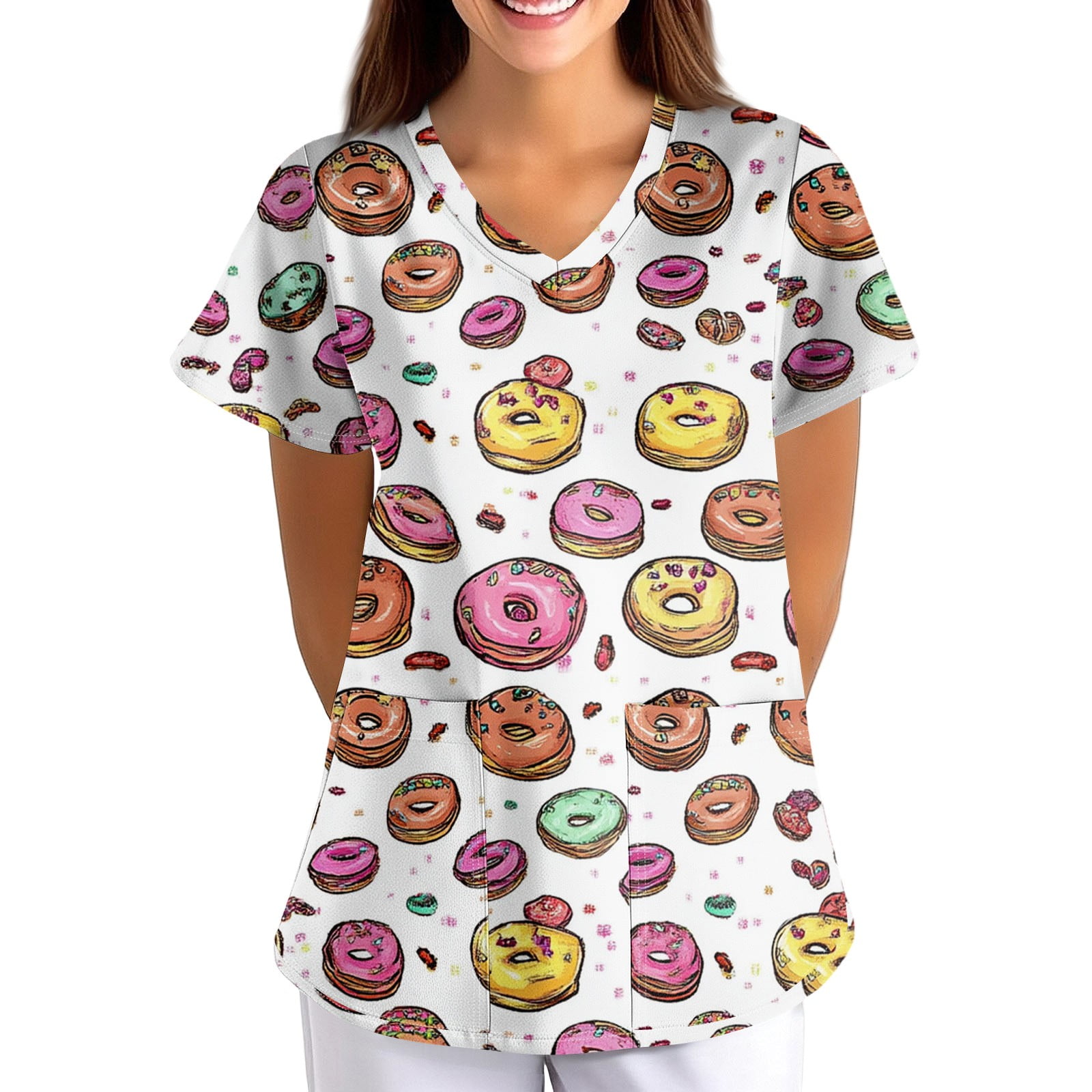 BDPORKAS Women Scrubs Nurse Uniforms Stretch Short Sleeve with Pockets ...