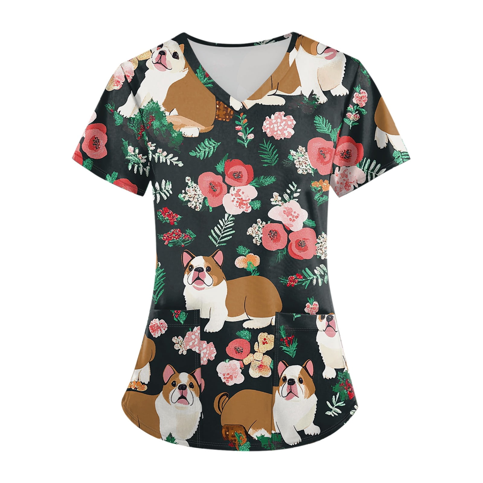 BDPORKAS Women Scrubs Nurse Uniforms Stretch Short Sleeve with Pockets ...