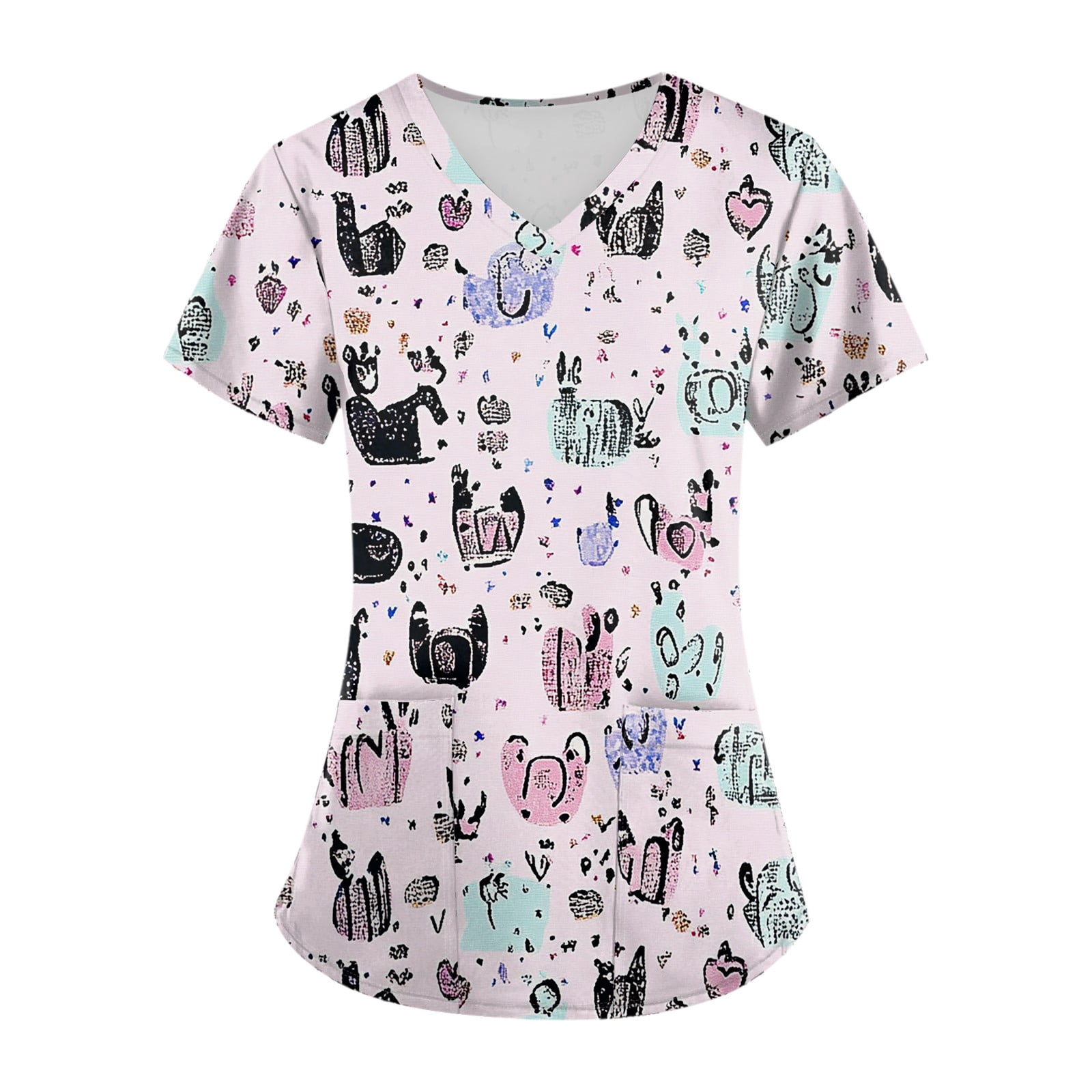 BDPORKAS Women Scrubs Nurse Uniforms Stretch Short Sleeve with Pockets ...
