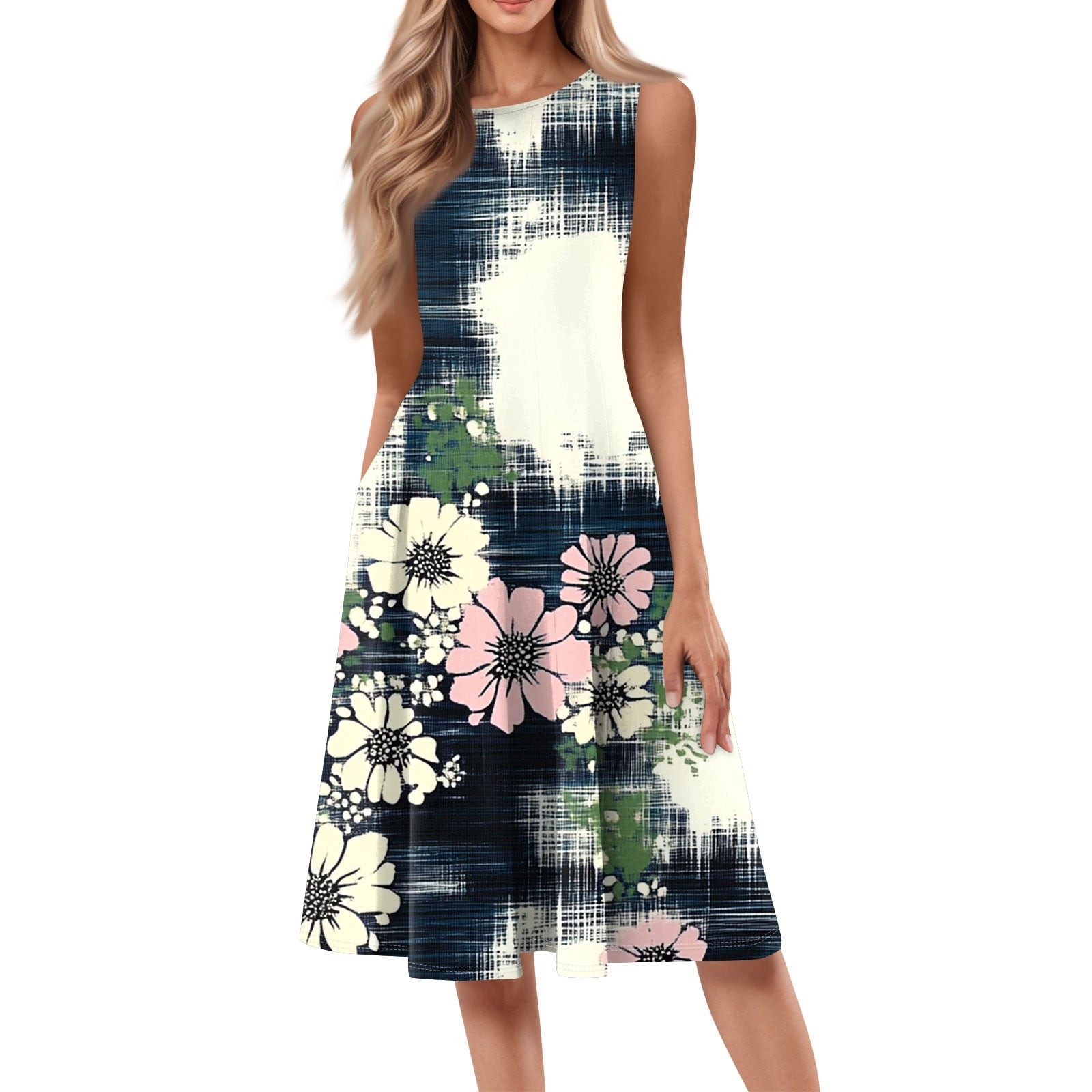 BDPORKAS Women Summer Dresses Sleeveless Swing Vacation Sundress A-Line ...