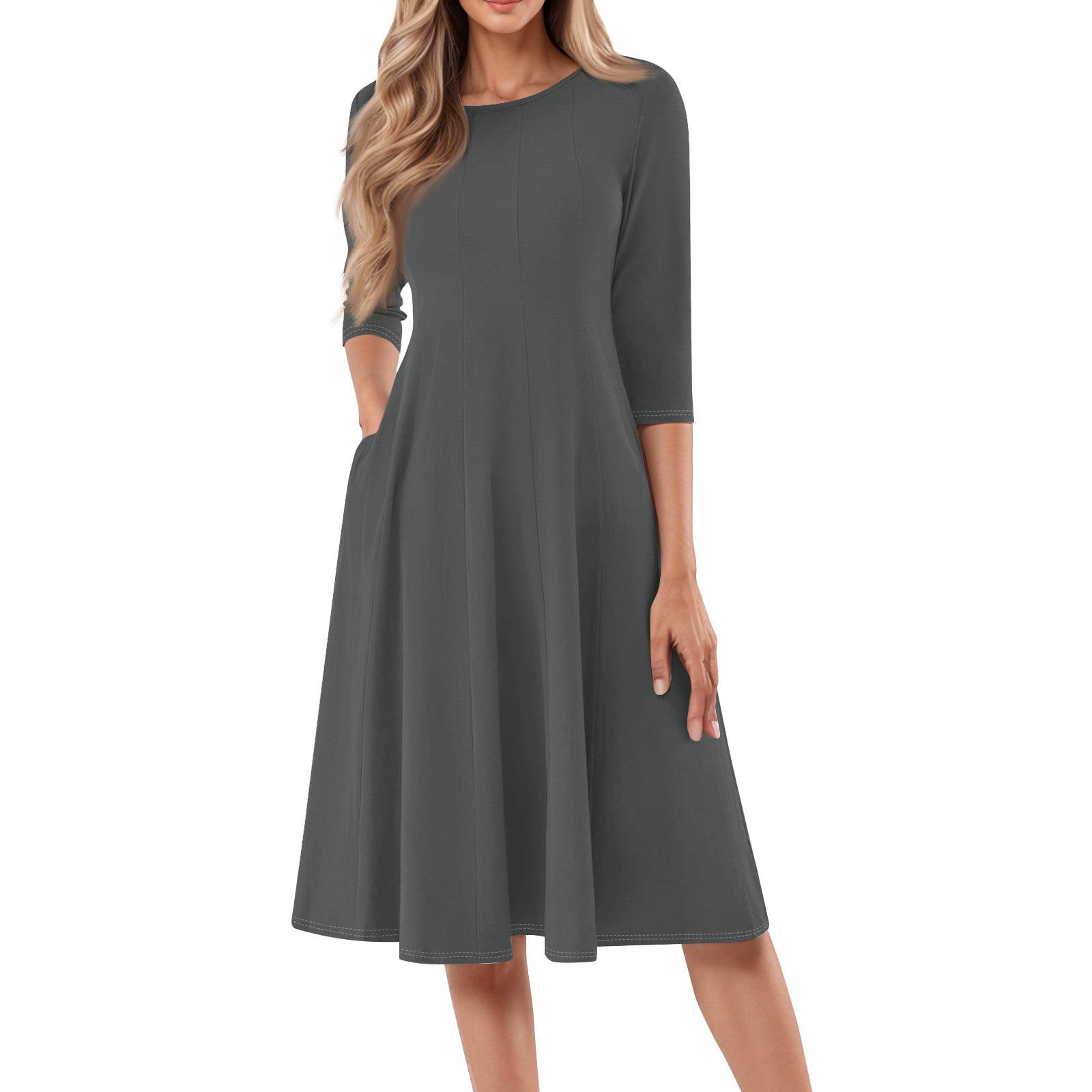 BDPORKAS Women's A-Line Long Dresses 3/4 Sleeve Dresses for Women ...