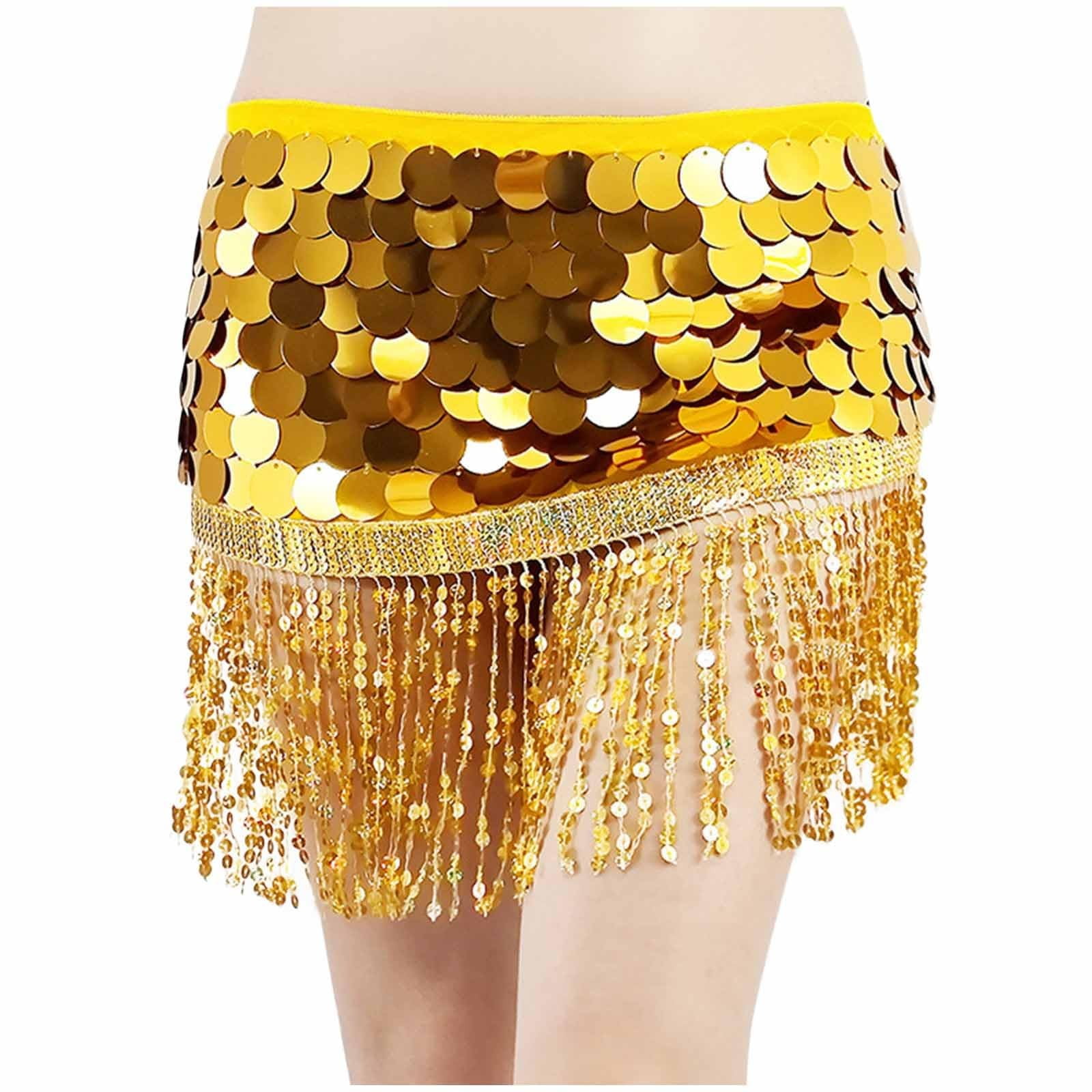 BDPORKAS Women's Belly Dance Hip Skirt Tassel Sequins Hip Scarf Strappy Wrap Rave Skirts ...