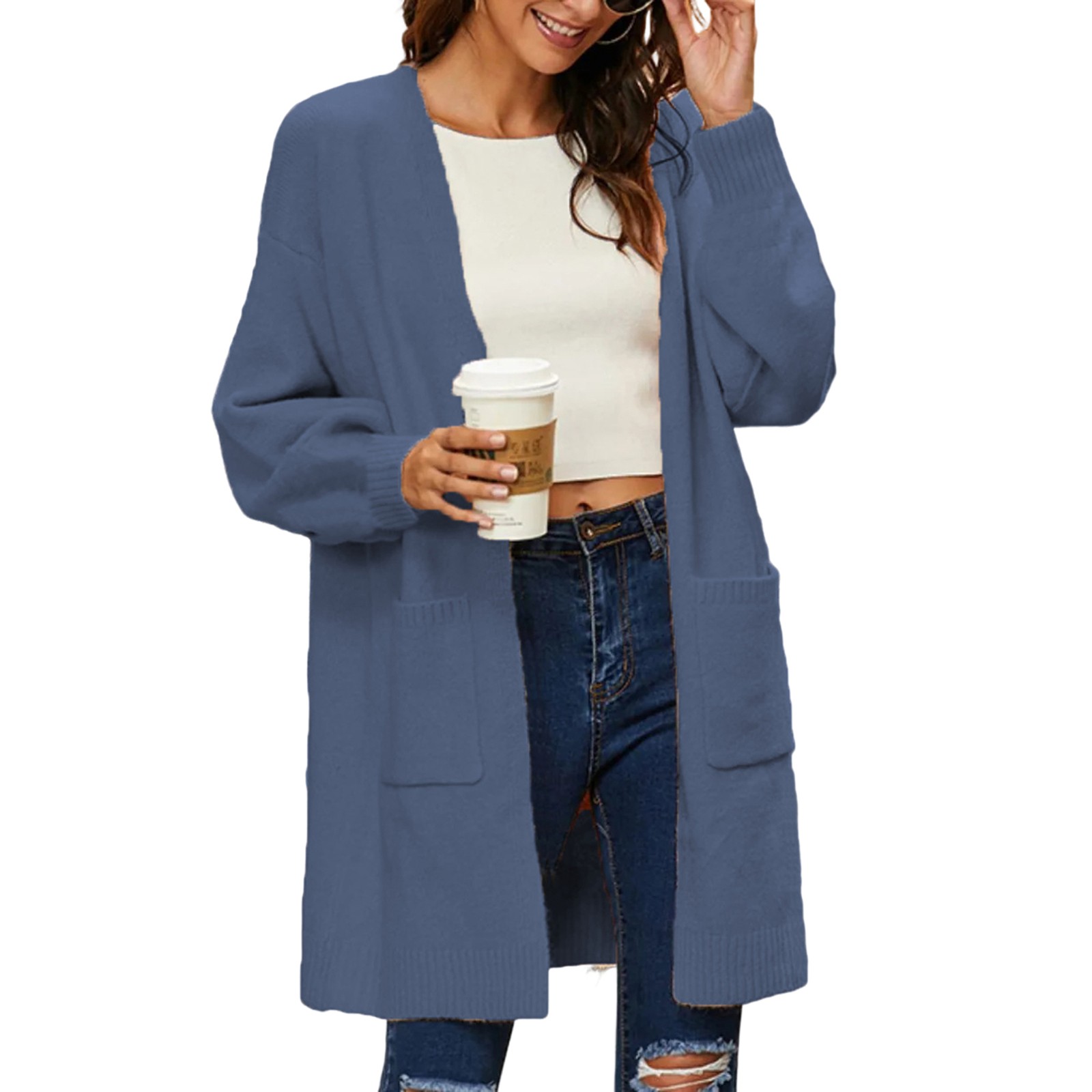 BDPORKAS Women's Cardigan Open Front Sweaters Fashion Casual Open Front ...