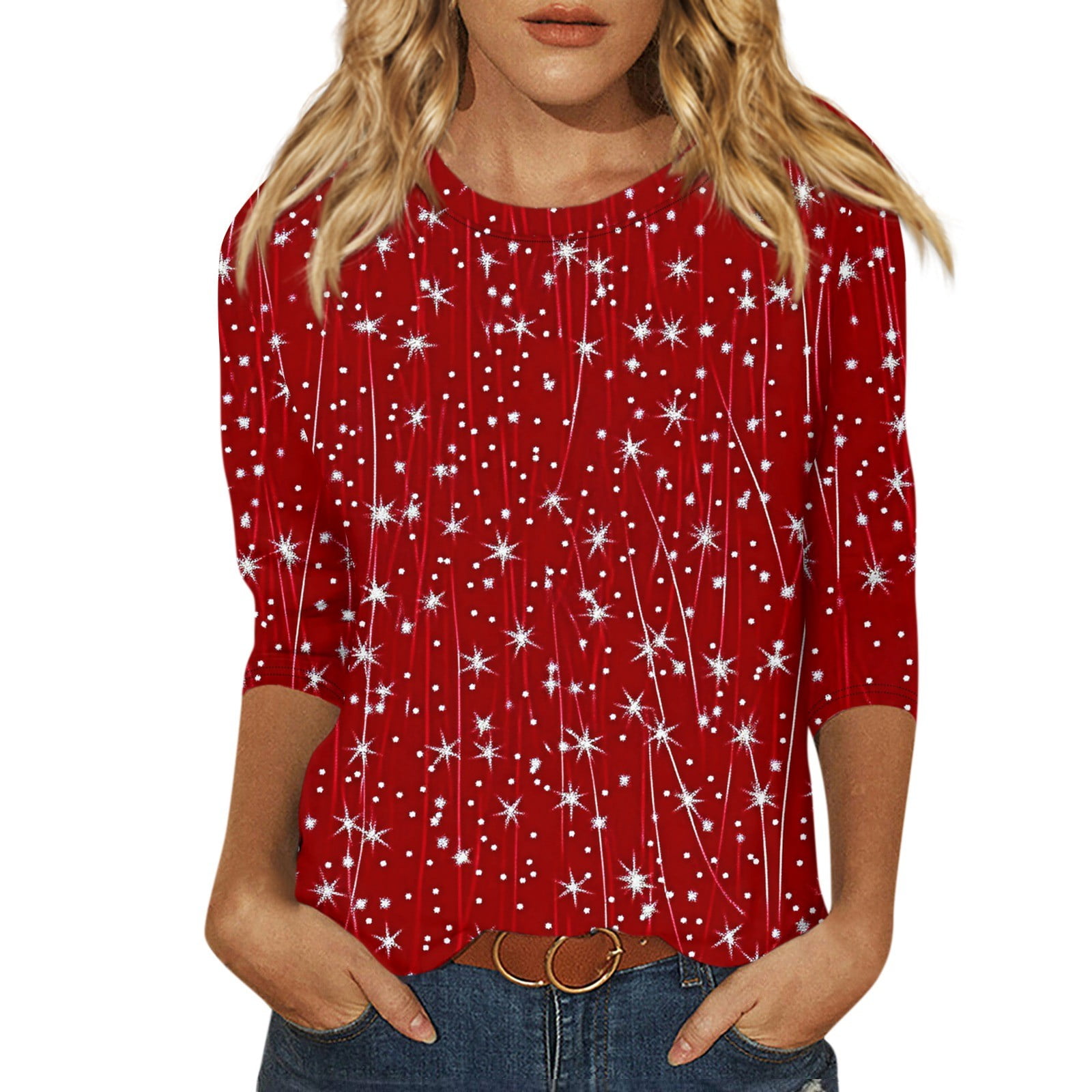 BDPORKAS Women's Christmas Shirt 3/4 Sleeve Christmas T Shirts Party ...