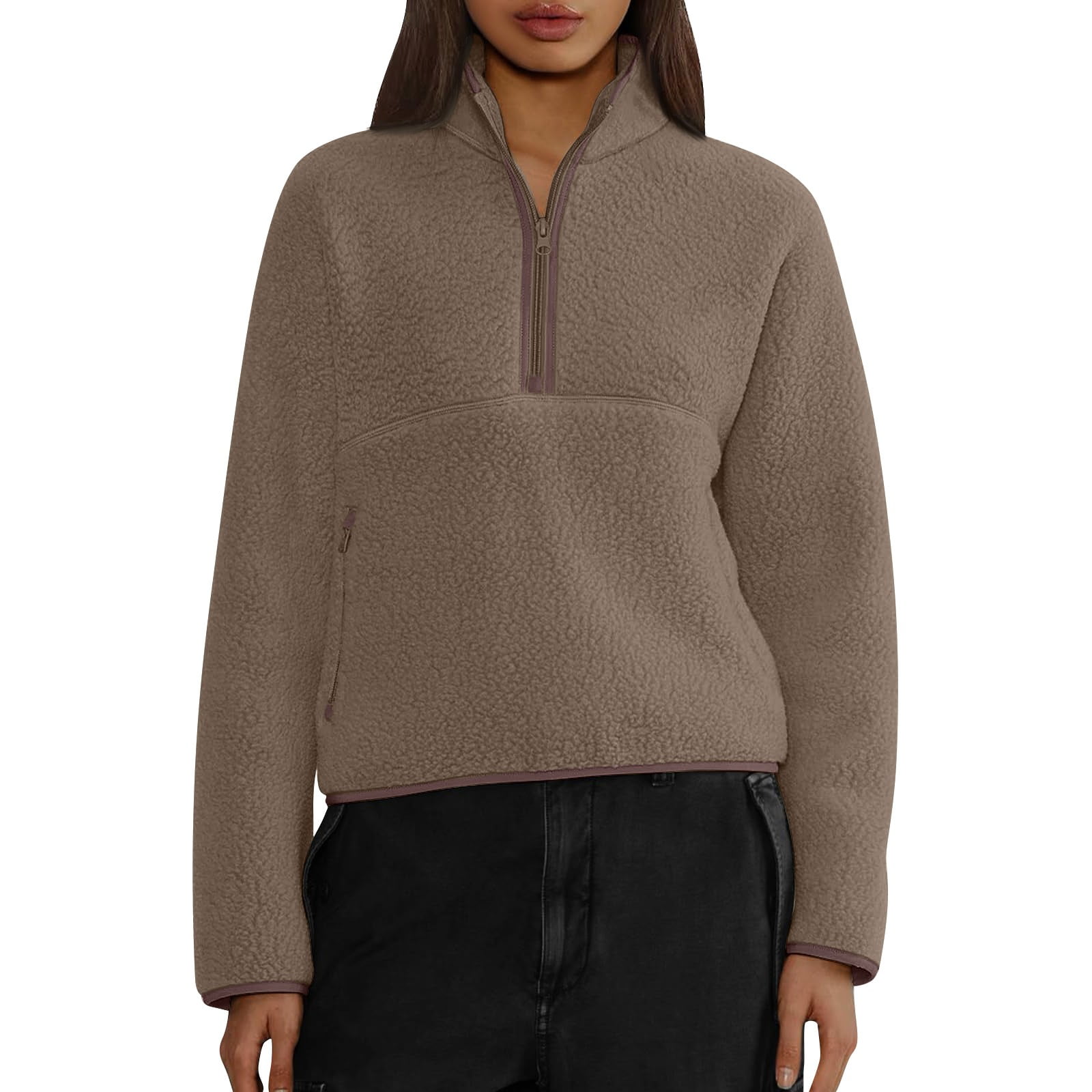 BDPORKAS Women's Classic-Fit Long-Sleeve Quarter-Zip Polar Fleece ...