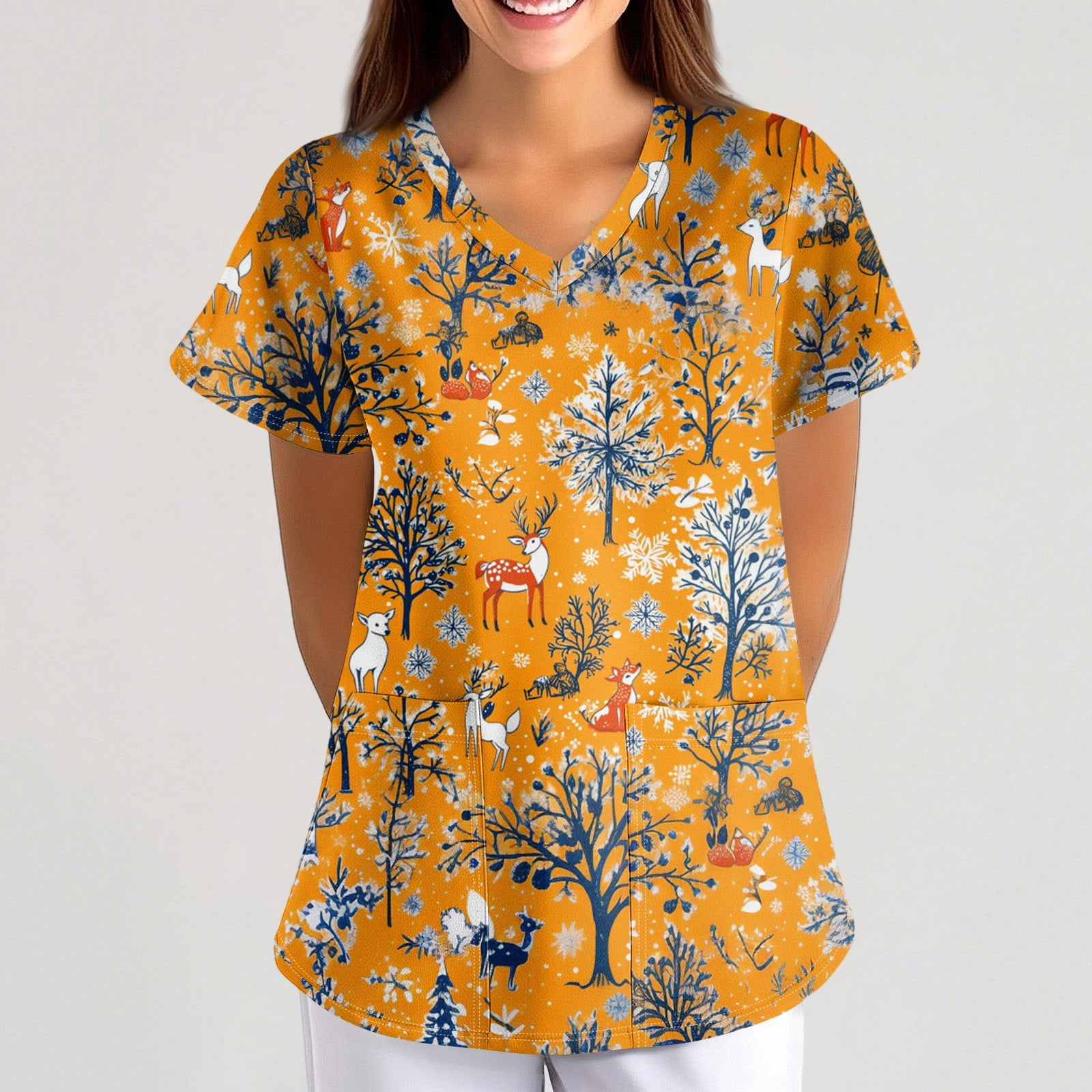 BDPORKAS Women's Cute Print Scrub Top - Comfortable and Professional ...
