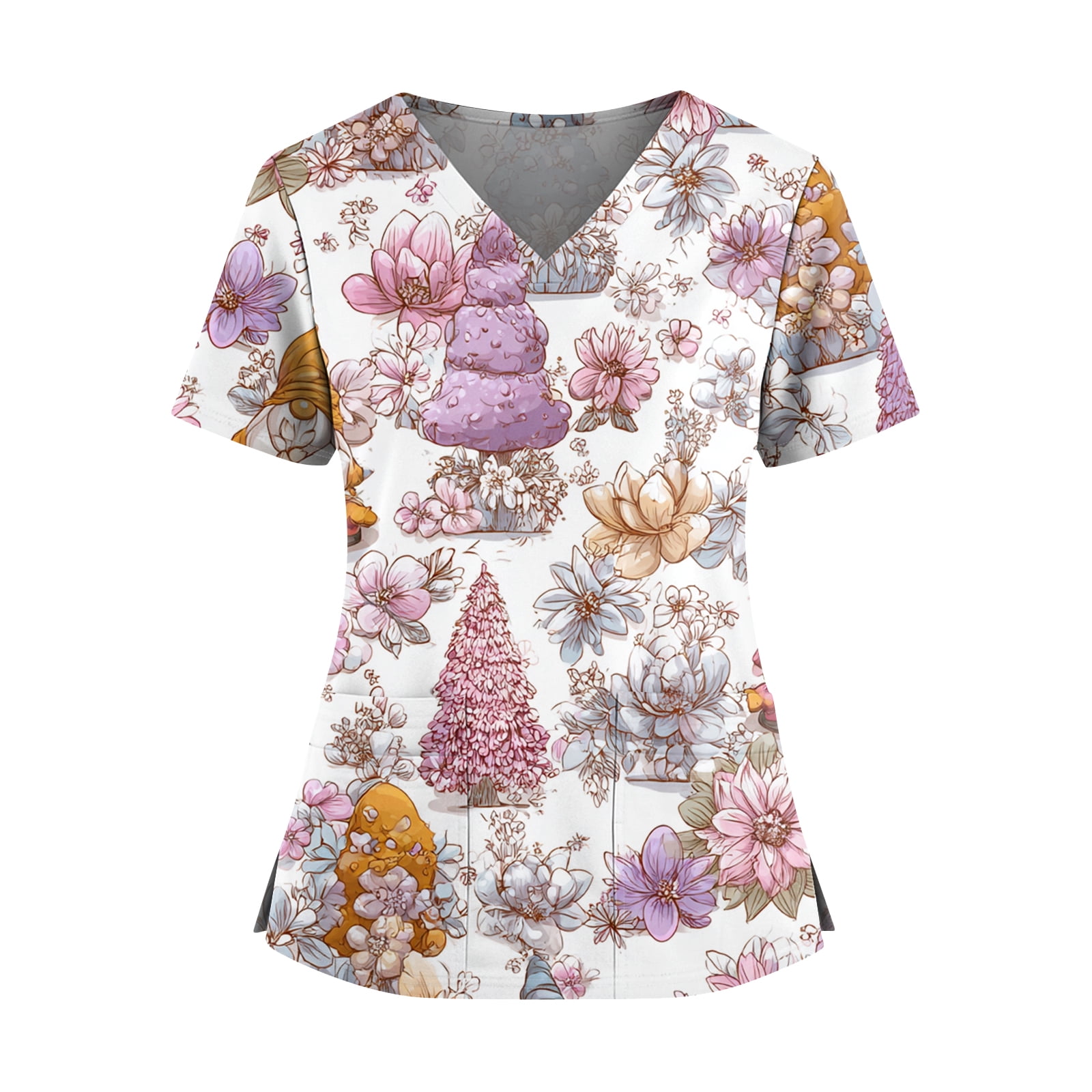 BDPORKAS Women's Merry Christmas Scrubs Top Cute Xmas Print Short ...