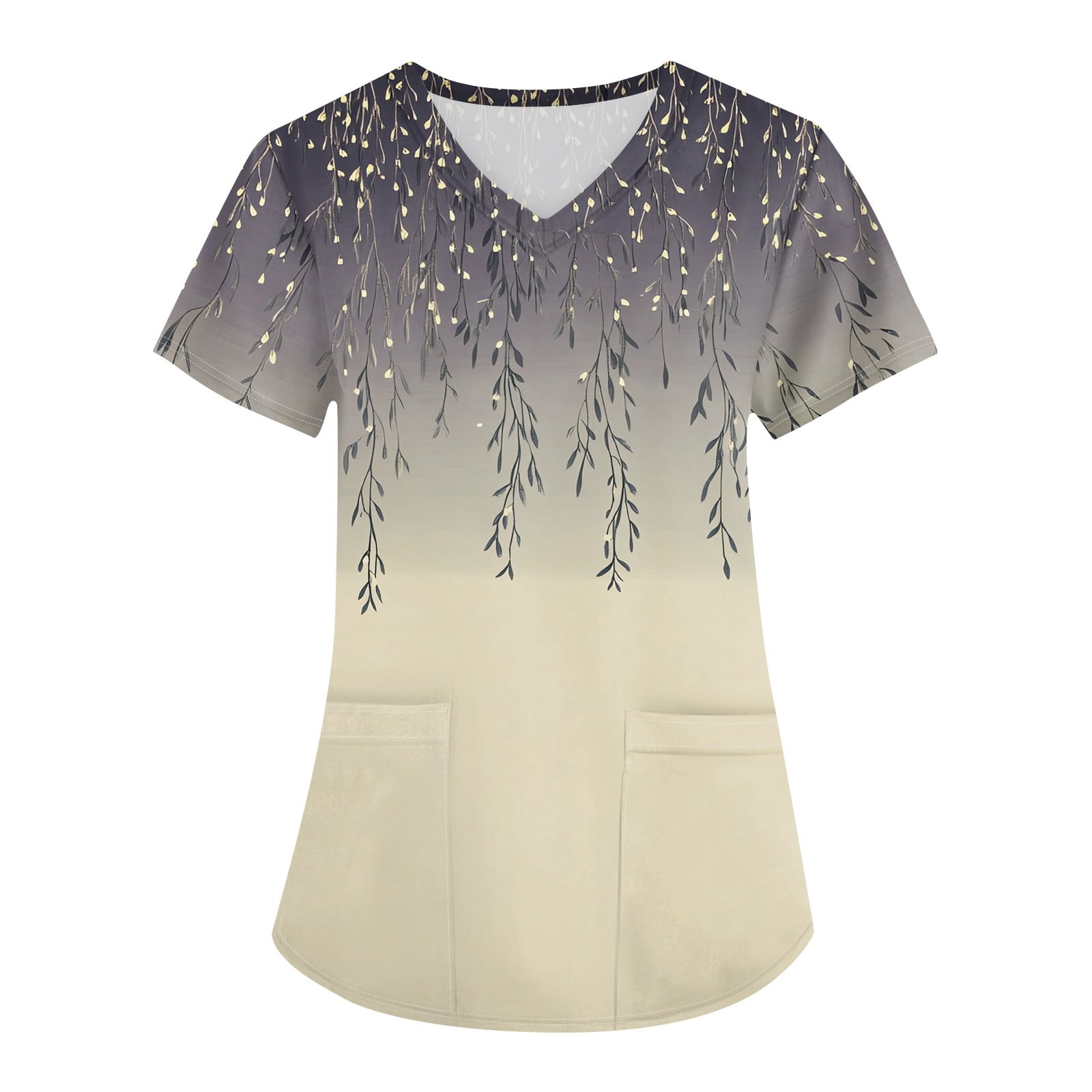 BDPORKAS Women's Nursing Workwear Fashion Print Scrub Tops with Pockets ...