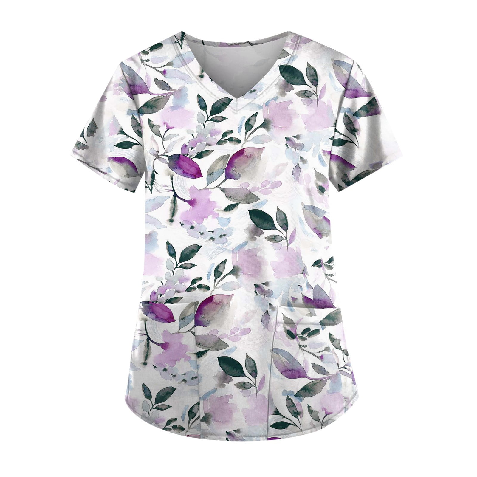 BDPORKAS Women's Scrubs Holiday Tops Cute Flower Print Working Uniform ...