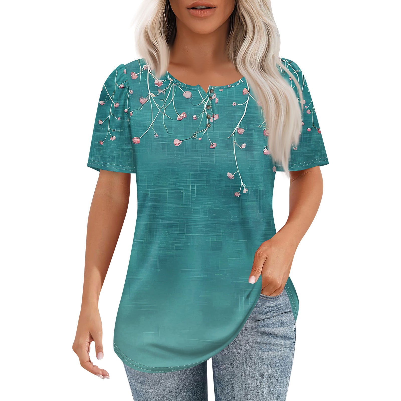 BDPORKAS Women's Summer Pleated Tops Casual Tee Hide Belly Floral ...