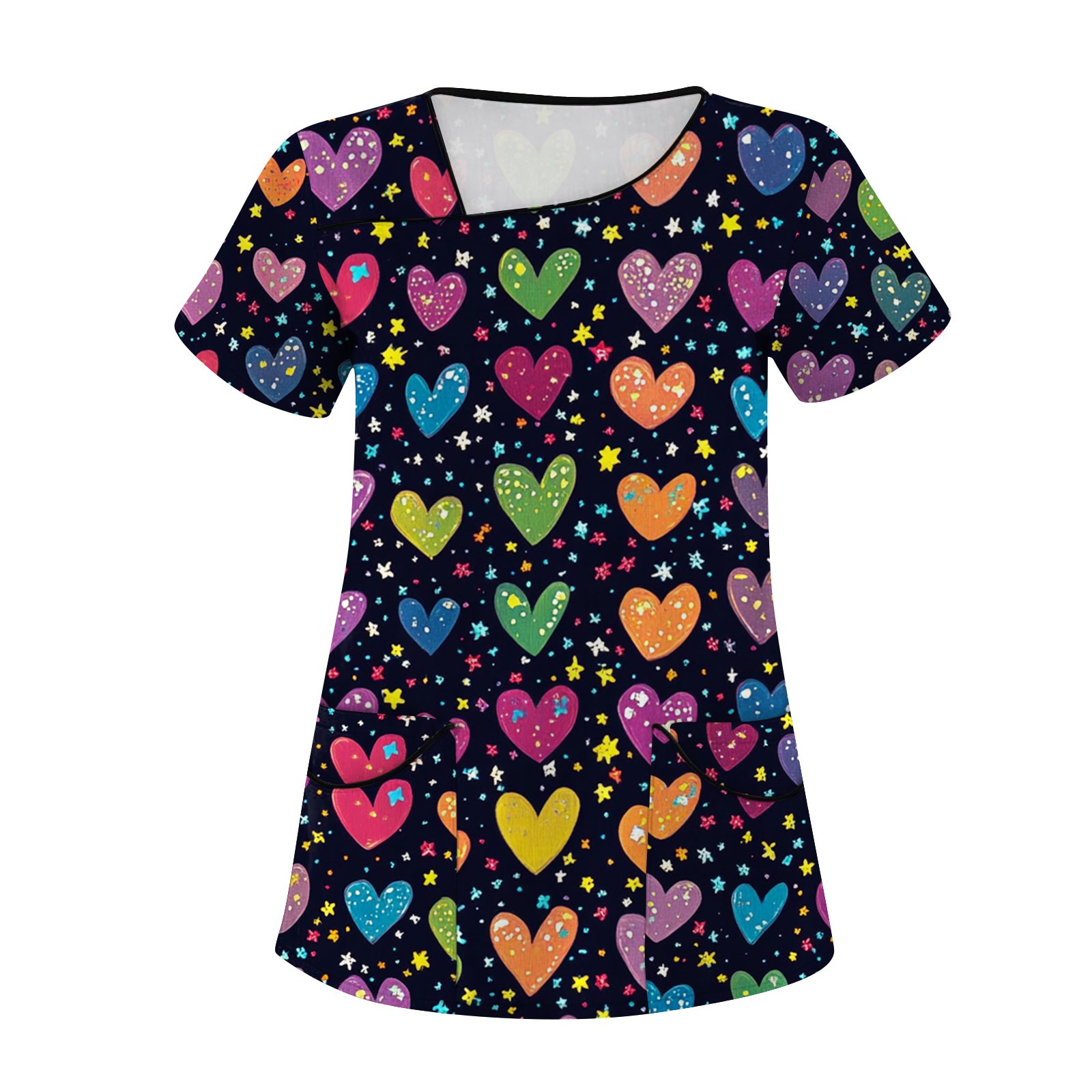 BDPORKAS Women's Valentines Day Printed Scrub Tops Plus Size Y-Neck Fun ...