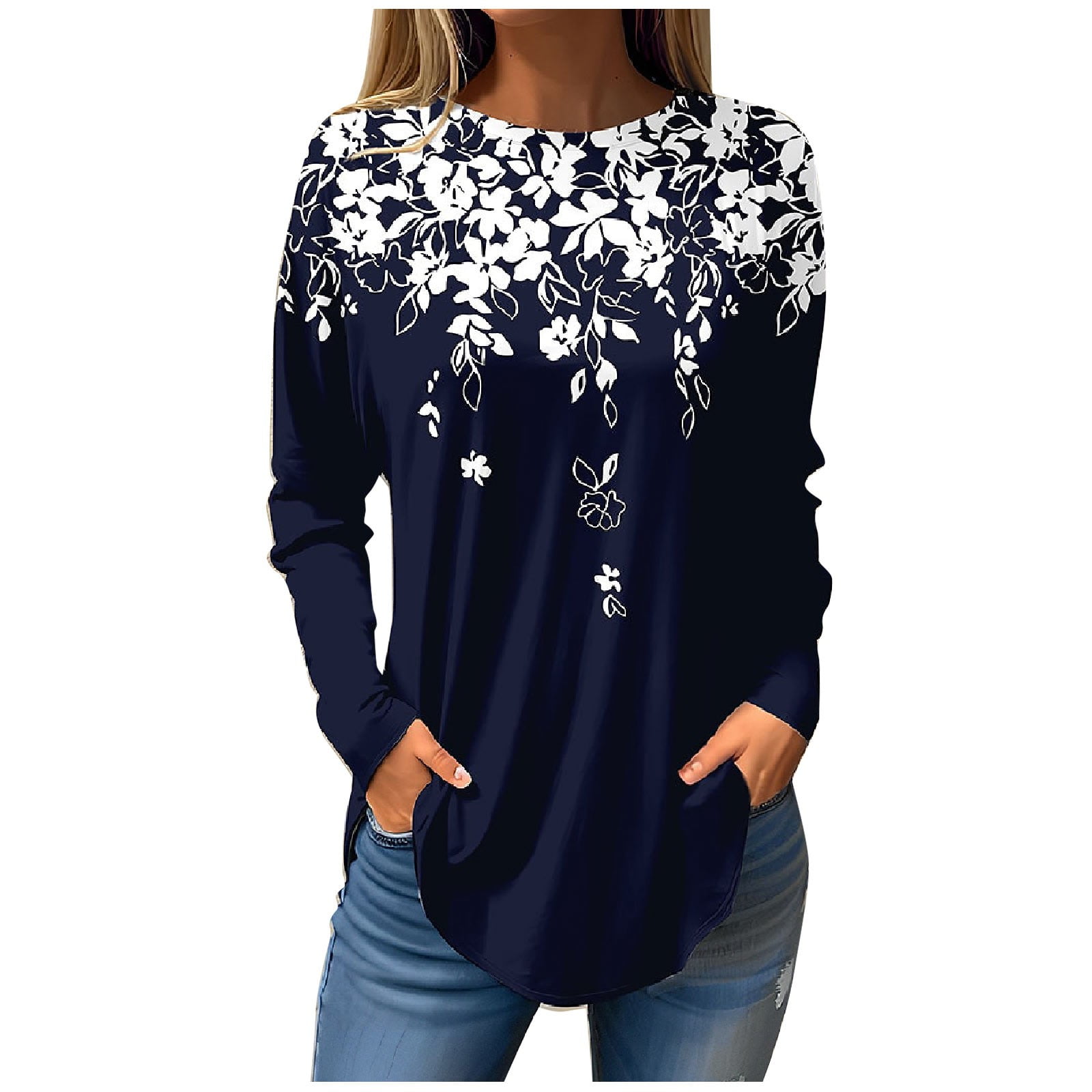 BDPORKAS Womens Blouses Long Sleeve Fall Crew Neck Tunic Women Tops ...
