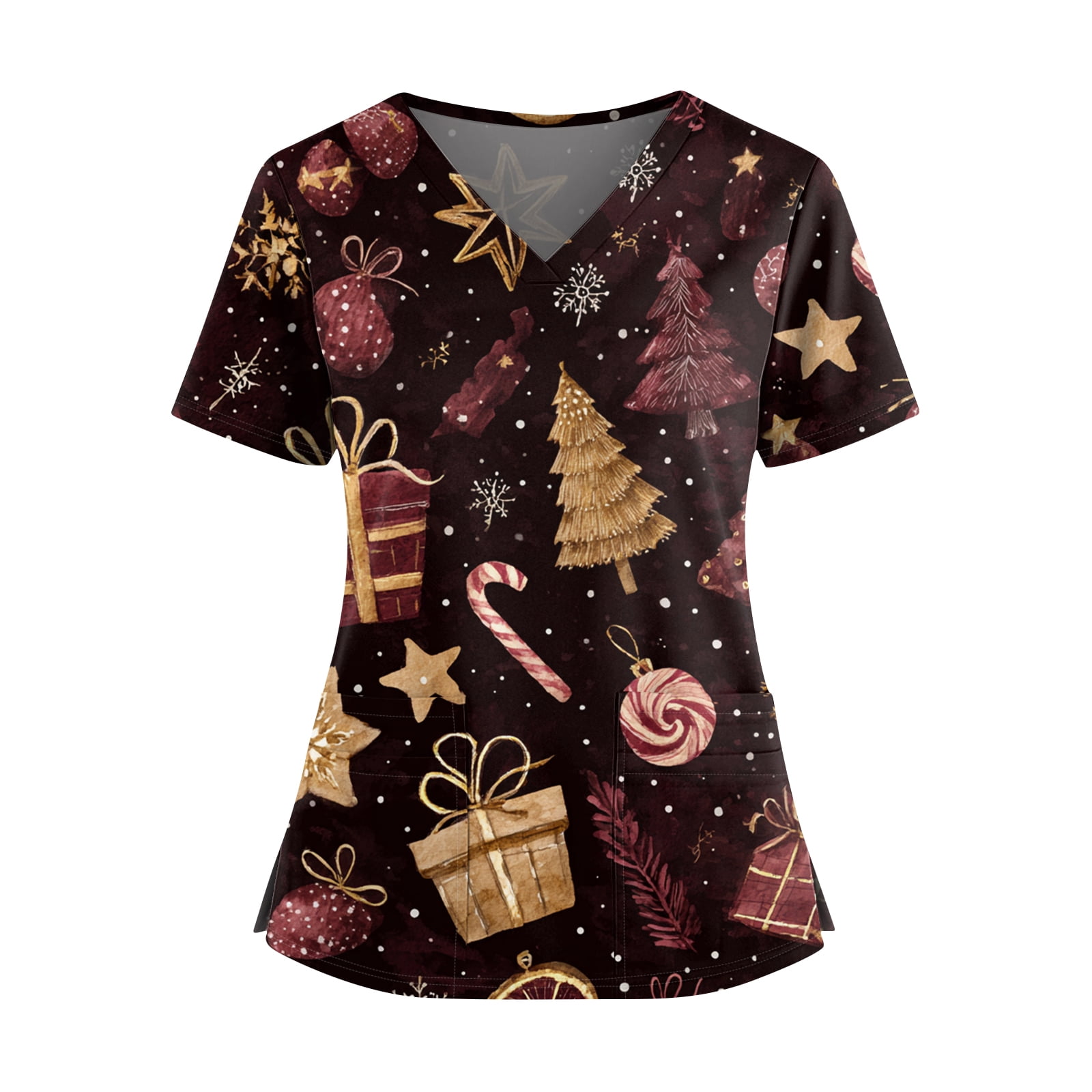 BDPORKAS Womens Christmas Scrub Tops Nursing Short Sleeve Workwear Cute ...
