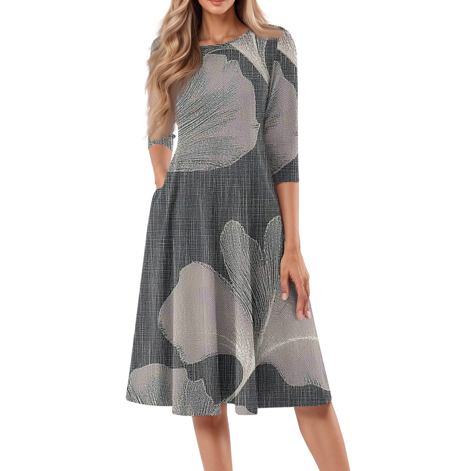 BDPORKAS Womens Dresses Retro A Line Dresses for Women 3/4 Sleeve ...