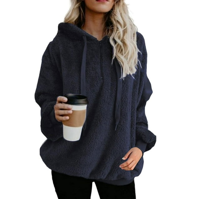 Bdporkas Womens Fuzzy Fleece Hoodies Sweatshirts Quarter Zip Up Hoodie Pullover Winter Soft