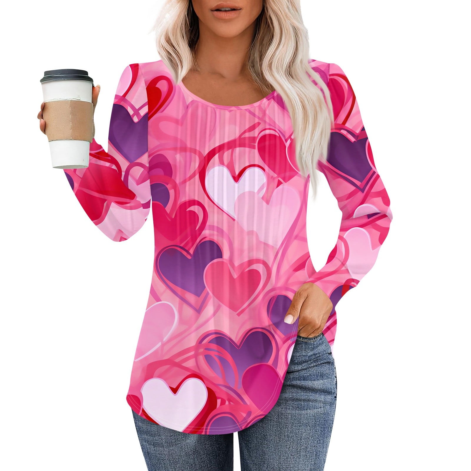BDPORKAS Womens Love Heart T-Shirts Valentine's Day Graphic Tees Long Sleeve Plus Size Tops ...