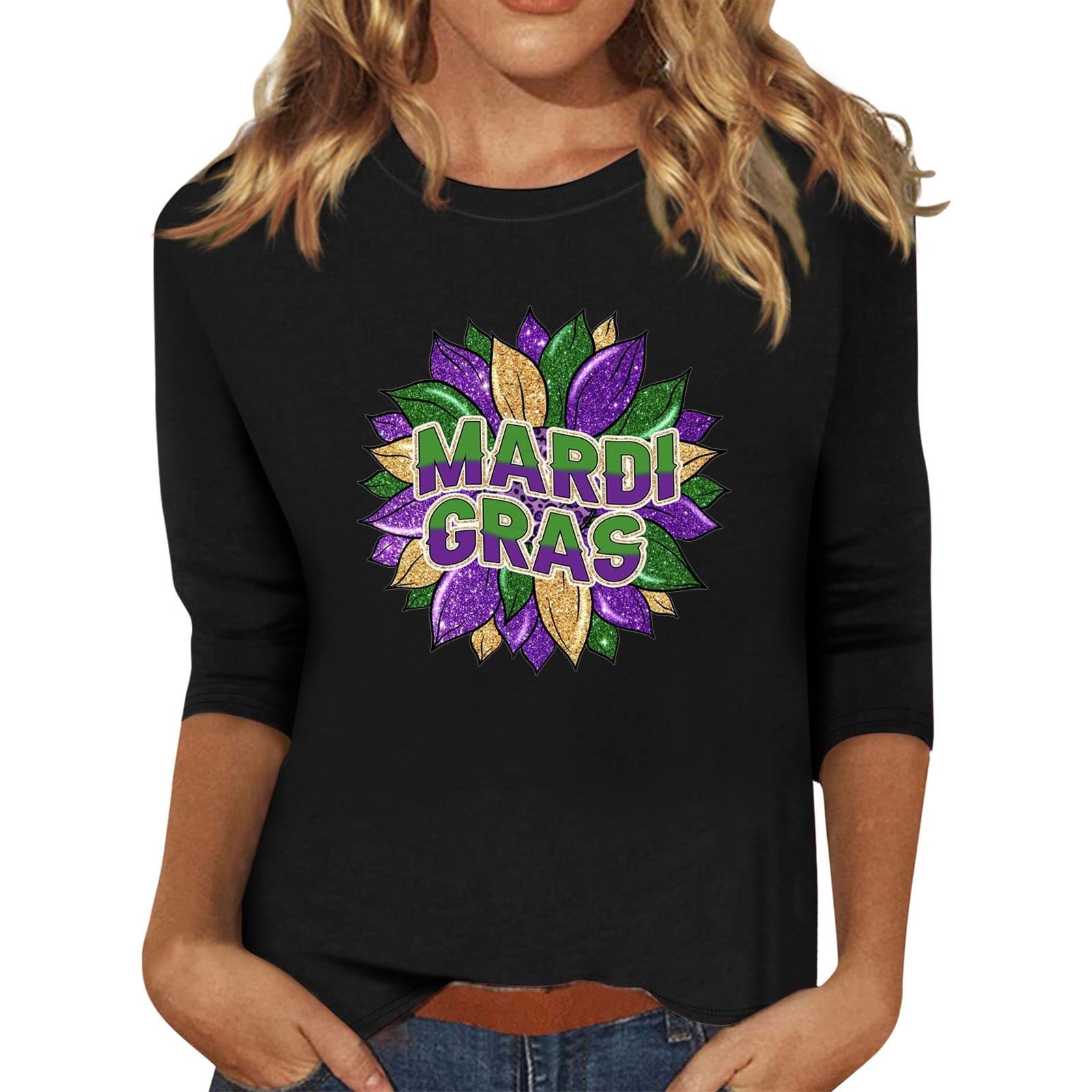 BDPORKAS Womens Mardi Gras Shirts Mardi Gras Top Women Graphic Mask ...