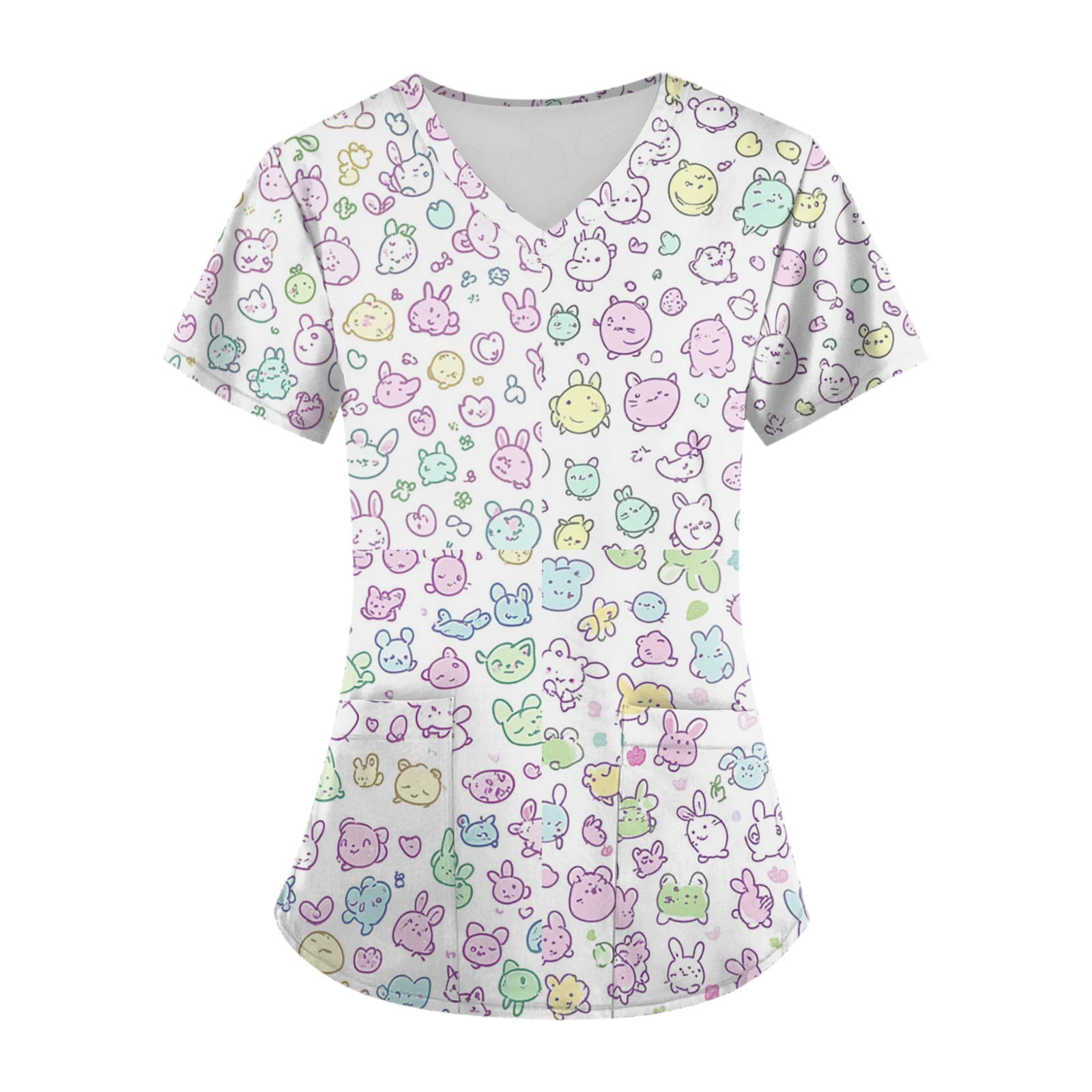 BDPORKAS Womens Scrubs Cute Animal Printing Nurse Uniforms Stretch V ...