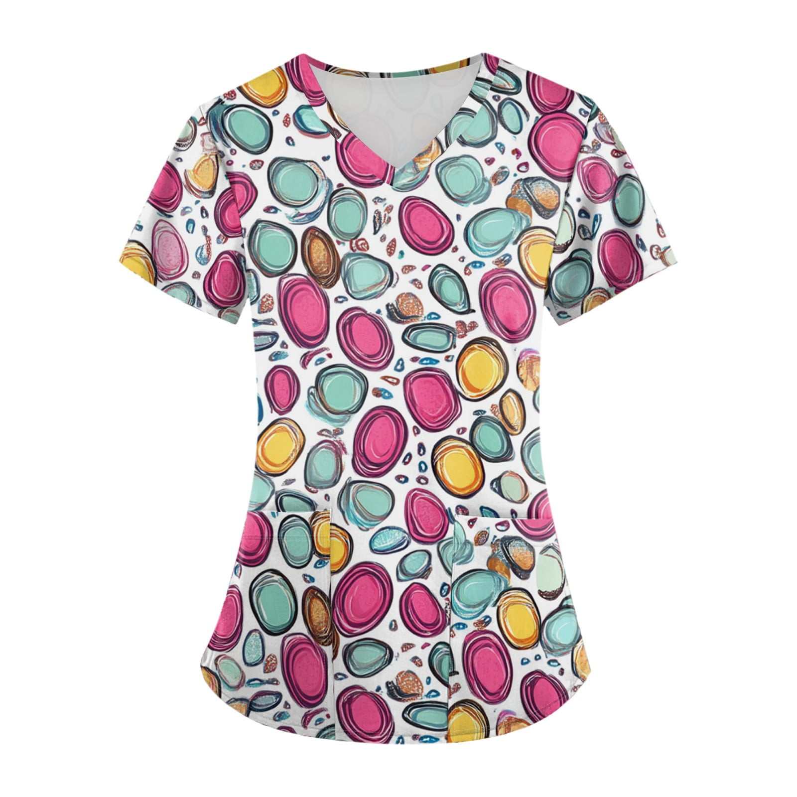 BDPORKAS Womens Scrubs Nurse Uniforms Breathable Short Sleeve V Neck ...