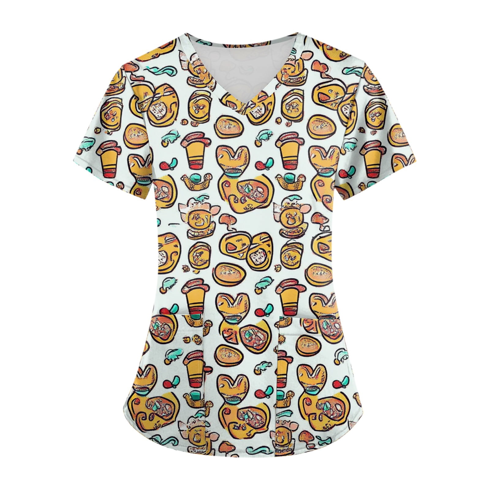 BDPORKAS Womens Scrubs Nurse Uniforms Breathable Short Sleeve V Neck ...